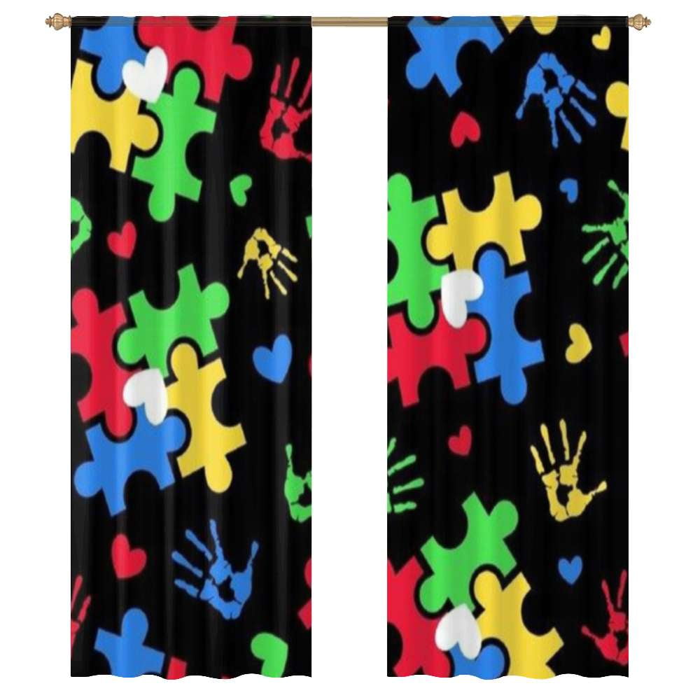Autism Theme PUZZLE Heart Pattern Sheer Voile Curtain Window Tulle ...