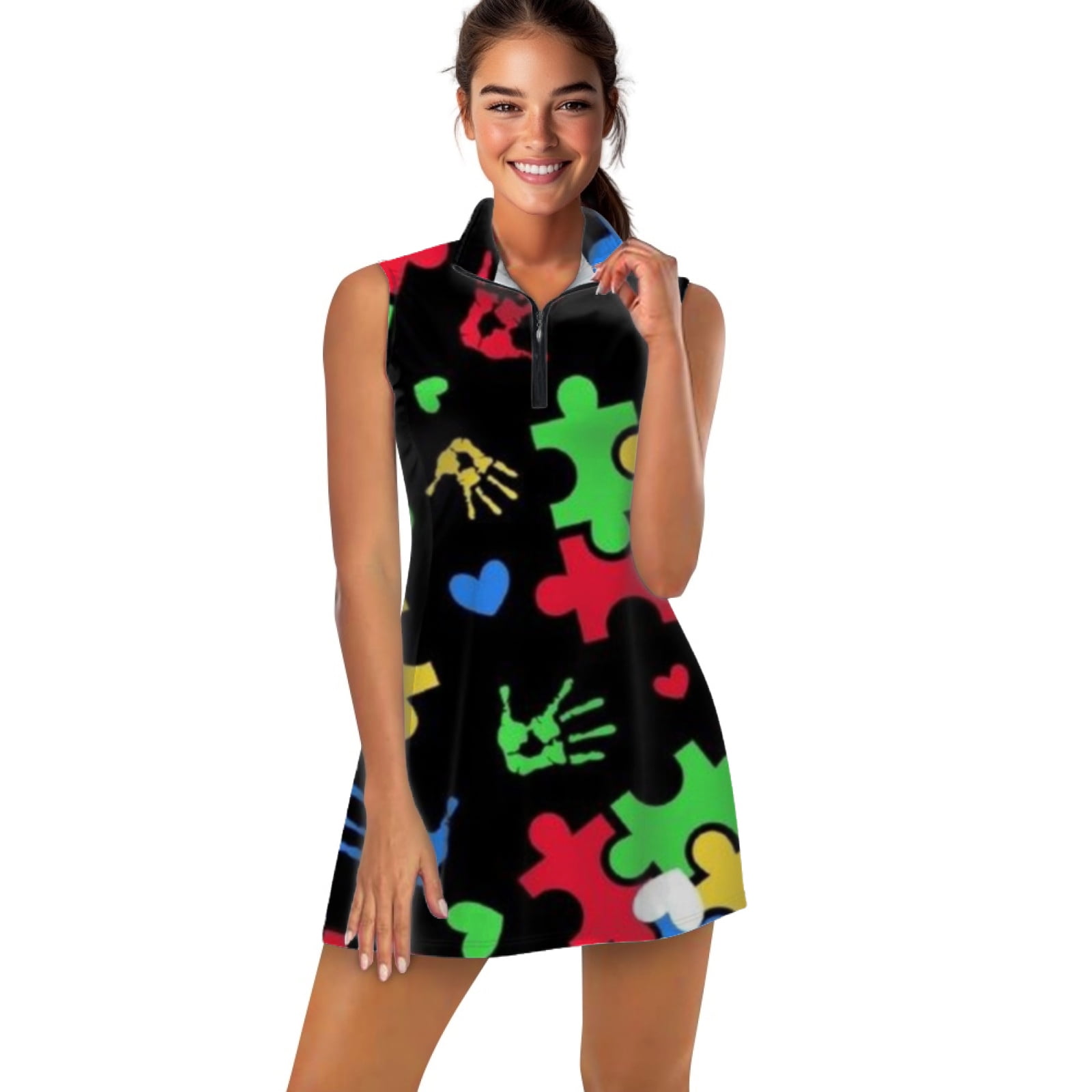 Autism Theme PUZZLE Heart Pattern Sports Dresses Women Tennis Dress ...