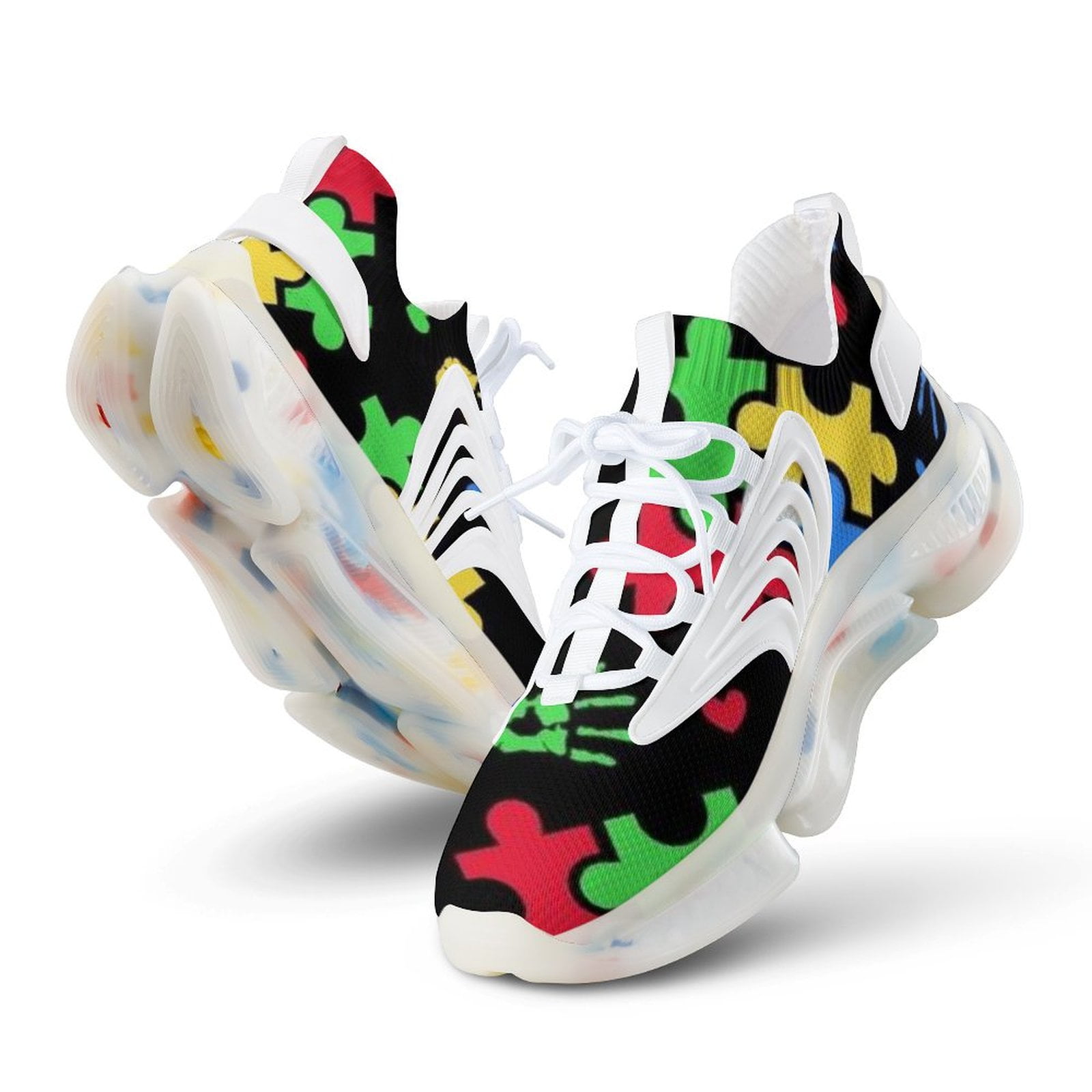 Autism Theme PUZZLE Heart Pattern Walking Shoes for Men Woman ...
