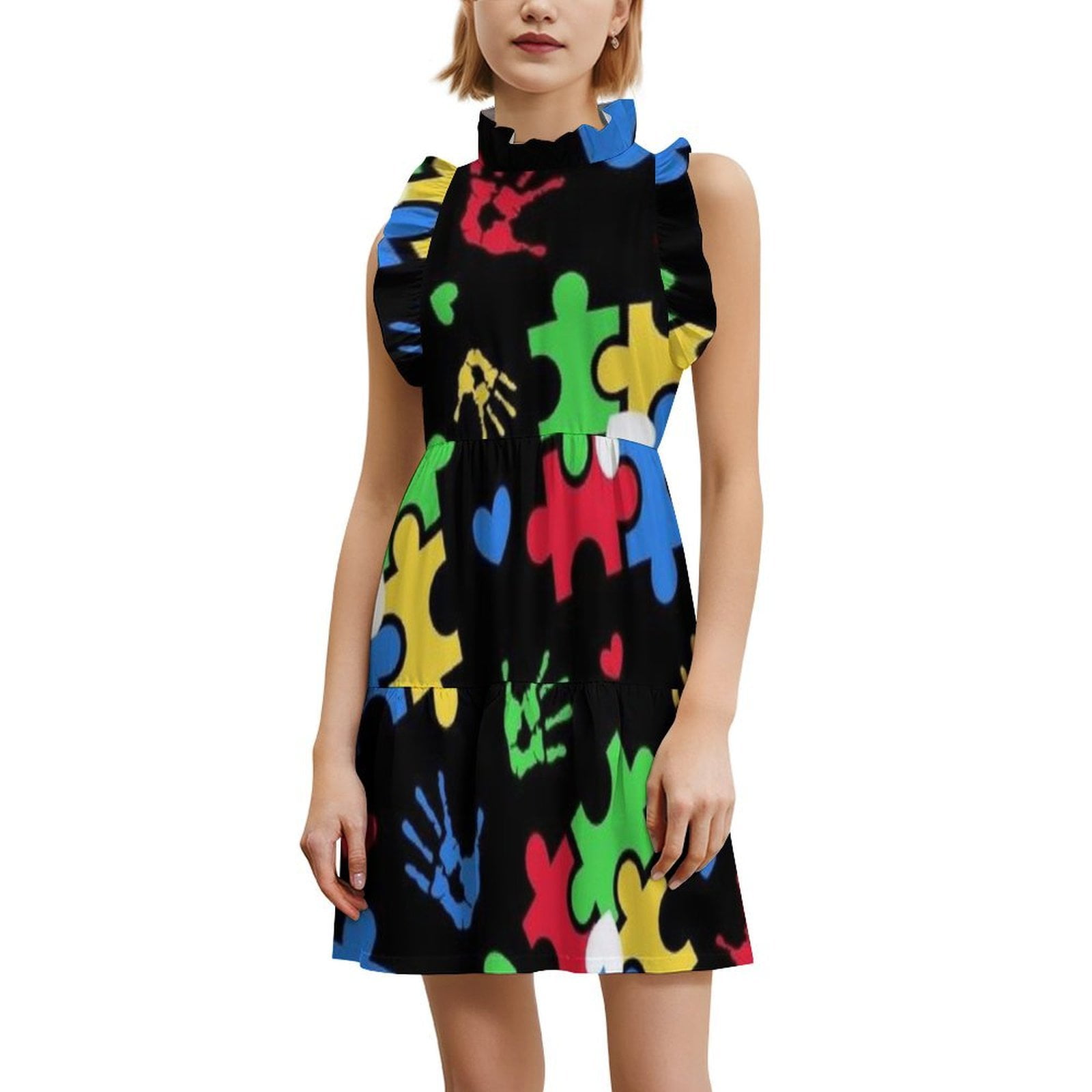 Autism Theme PUZZLE Heart Pattern Women's Fashion Casual Dress Summer ...