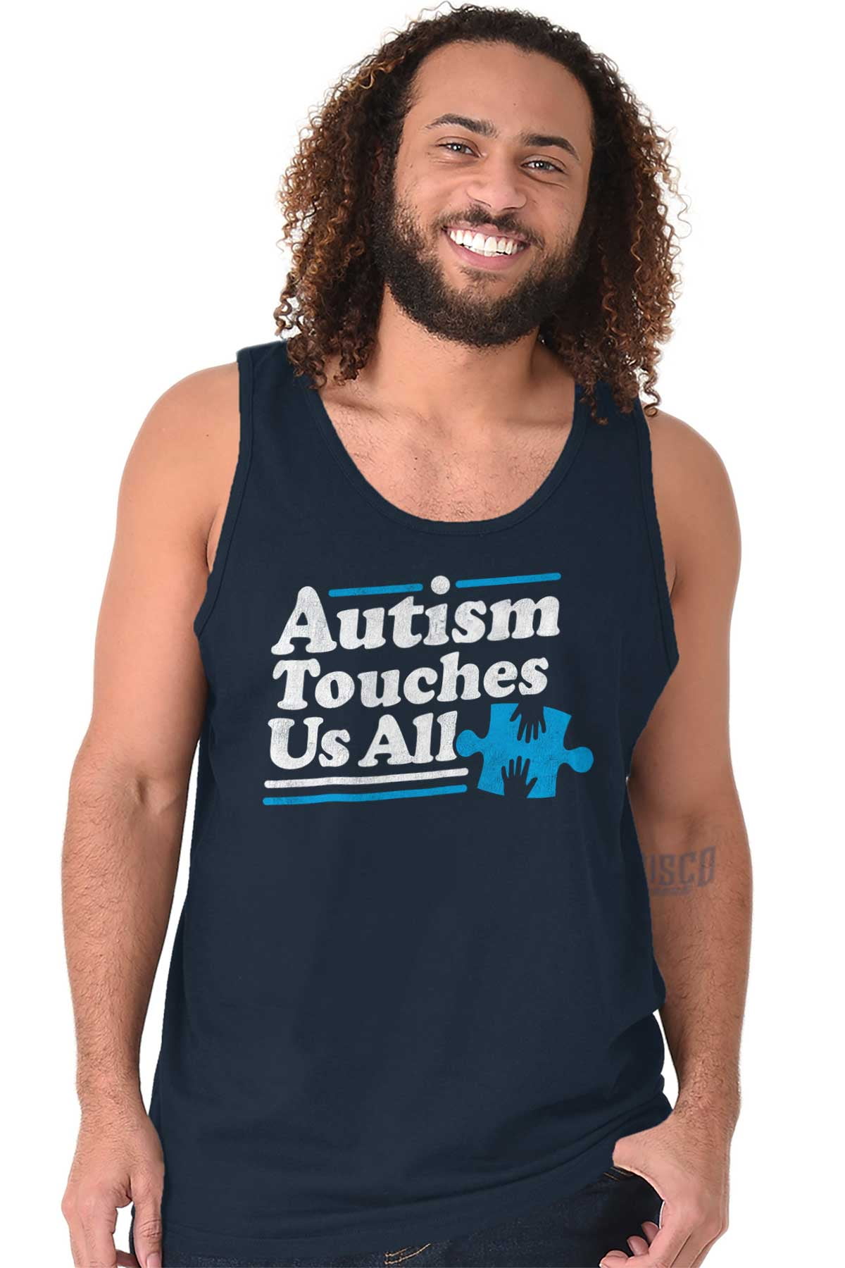 Autism Touches Us All Puzzle Piece Unisex Plus Size Tank Top Brisco ...