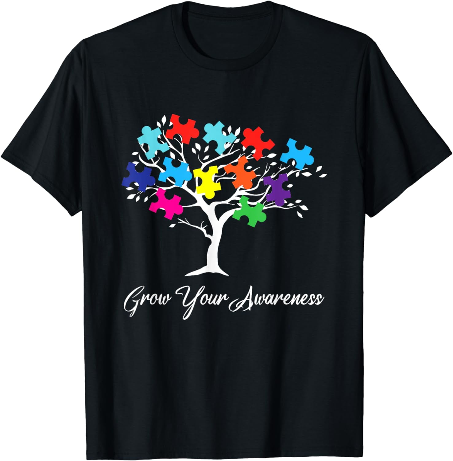 Autism Tree Grow Your Awareness Puzzle Pieces Autistic Kids T-Shirt ...