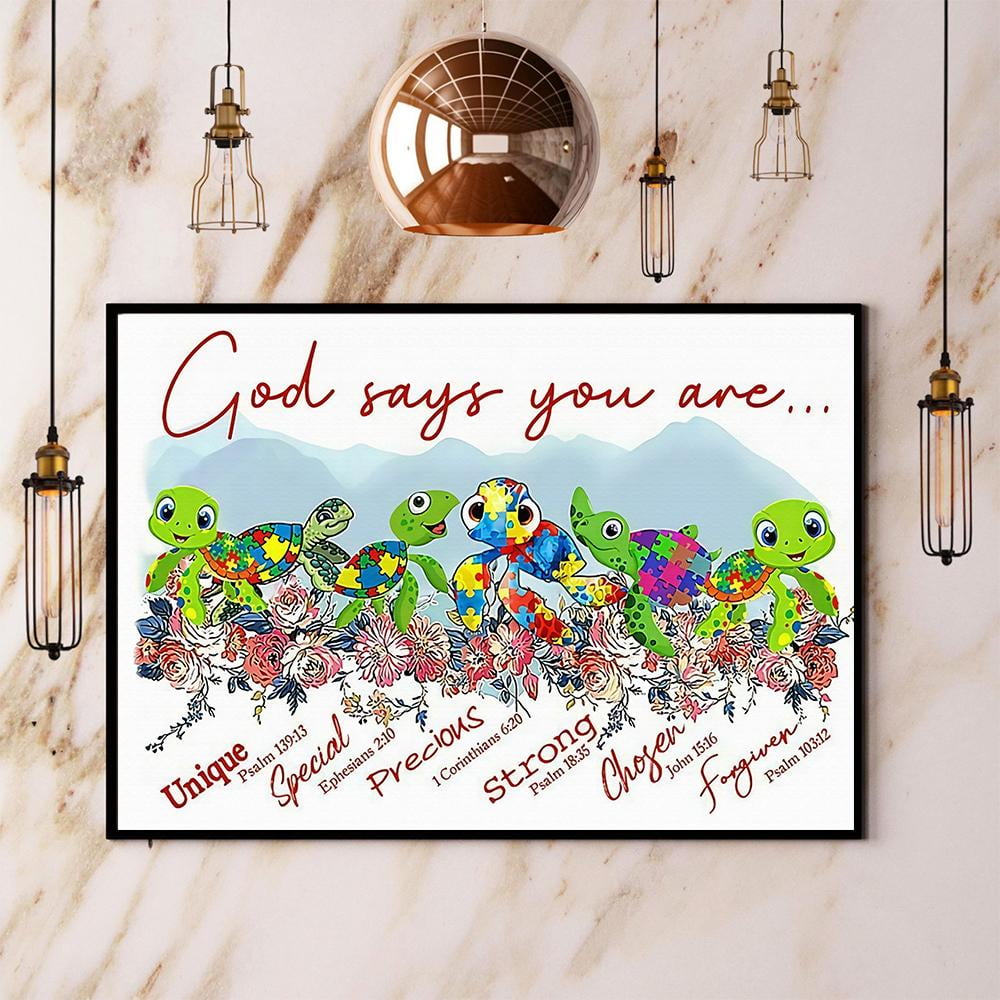 Autism Turtle God Says You Are Unique Special Paper Poster No Frame ...