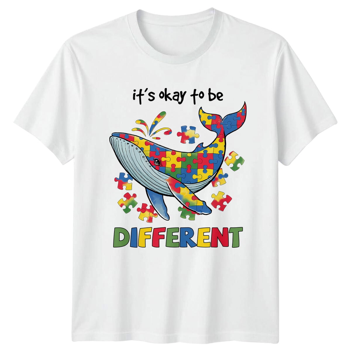 Autism Whale Puzzle Piece T-Shirt It'S Okay To Be Different All Size S ...