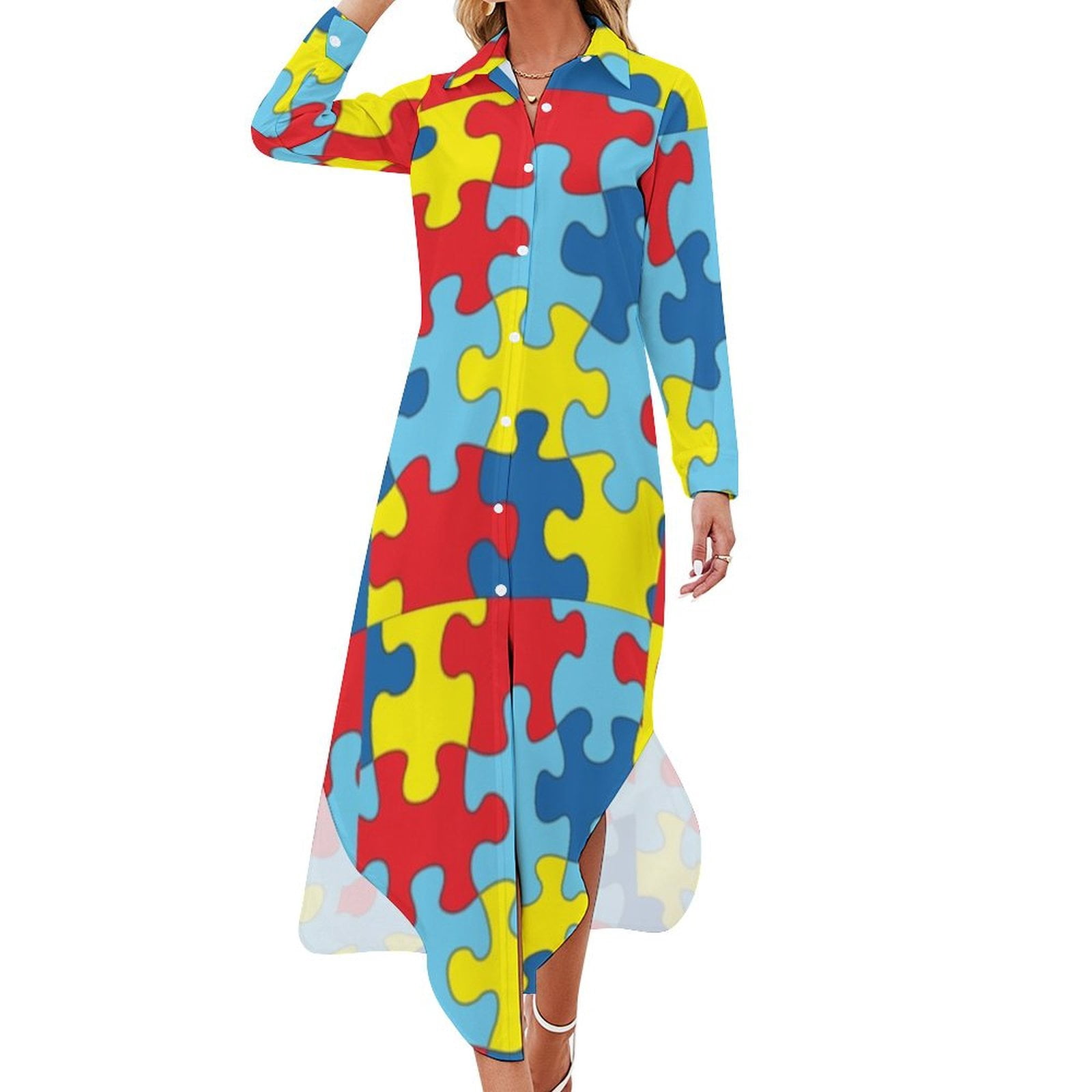 Autism awareness puzzle pieces Long Sleeved Shirt Dress clothes wedding ...
