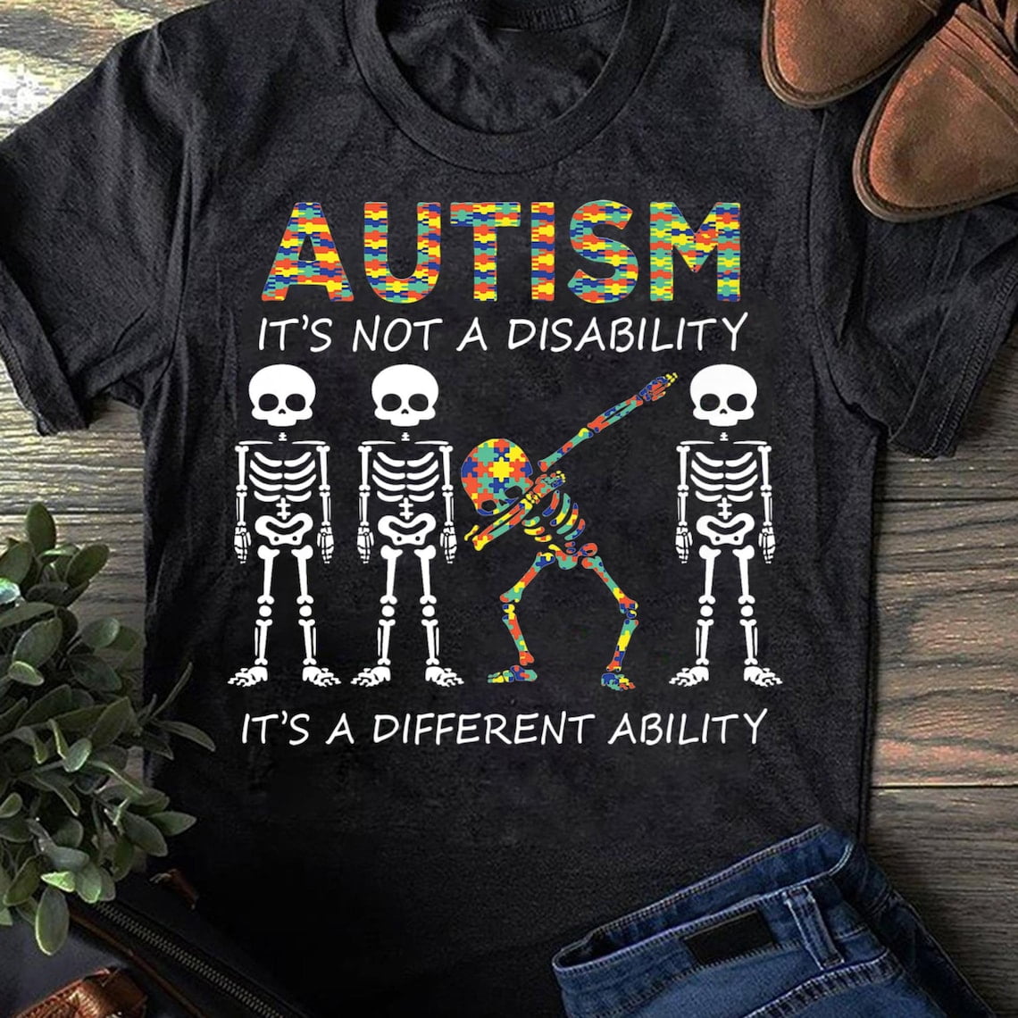 Autism it's a different ability Funny Dabbing skeleton Gifts Premium T ...