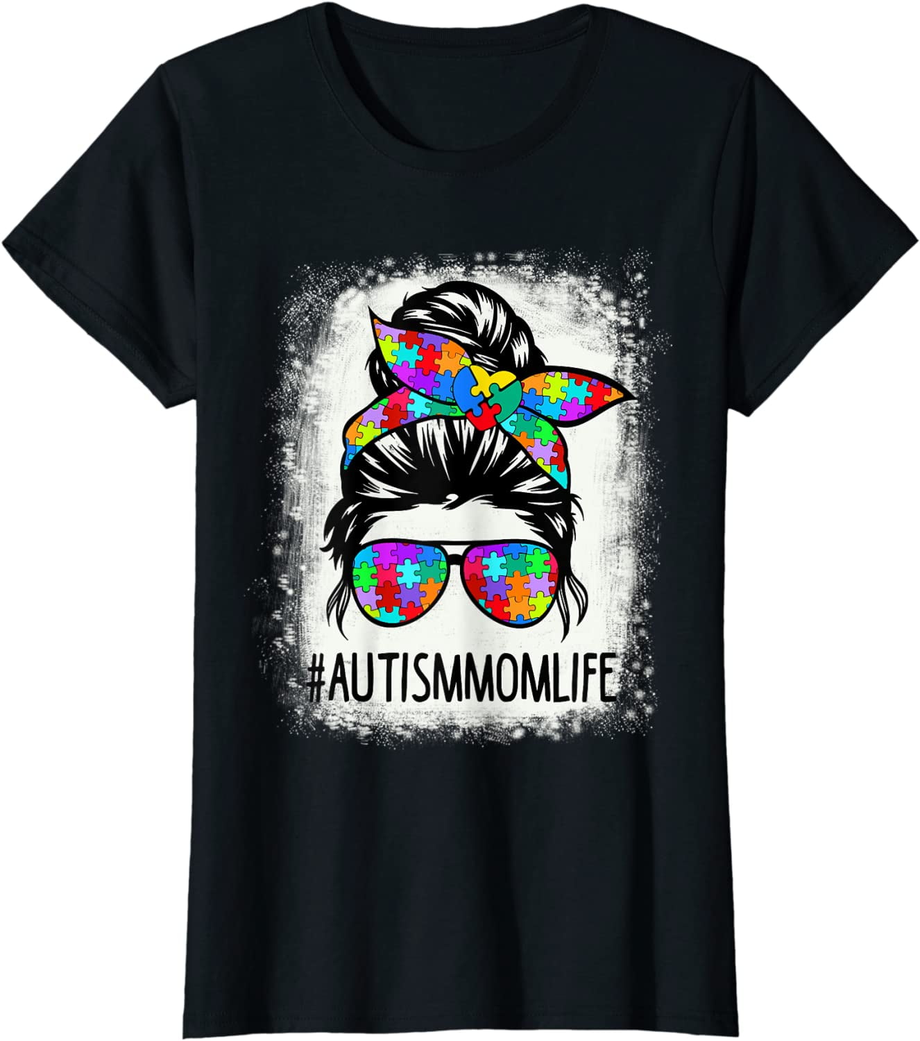 ZZOVITO Autistic Mom Life T-Shirts, Women Bleached Short Sleeve Tees ...
