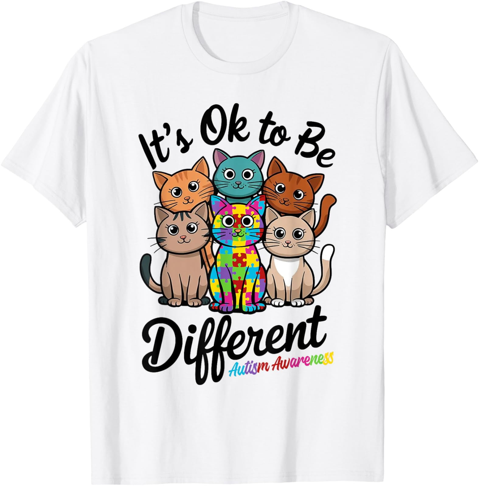 Autistic Cats Kitten Its Ok To Be Different Autism Awareness T-Shirt ...