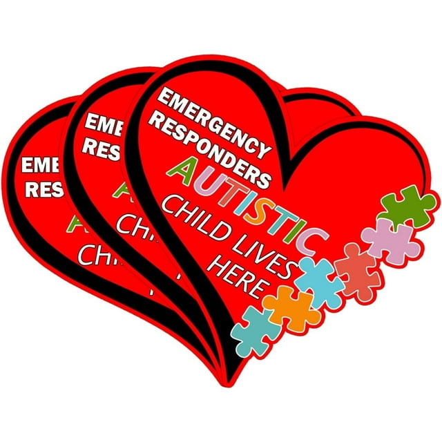 Autistic Child Lives Here Sticker 6x6inch Heart Autism Emergency-Notice ...
