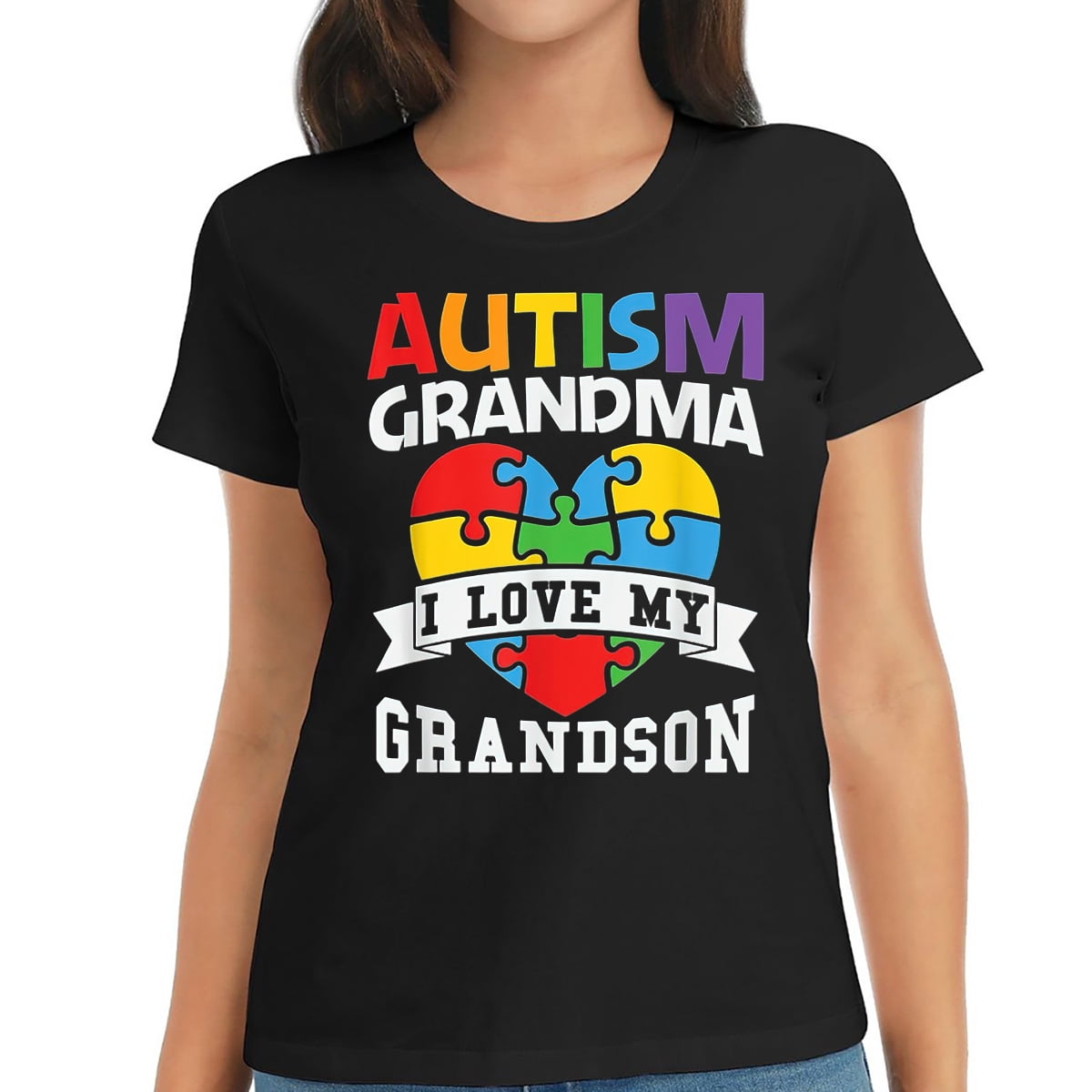 Autistic Grandson Autism Grandma Puzzle Heart Proud Family T-Shirt ...