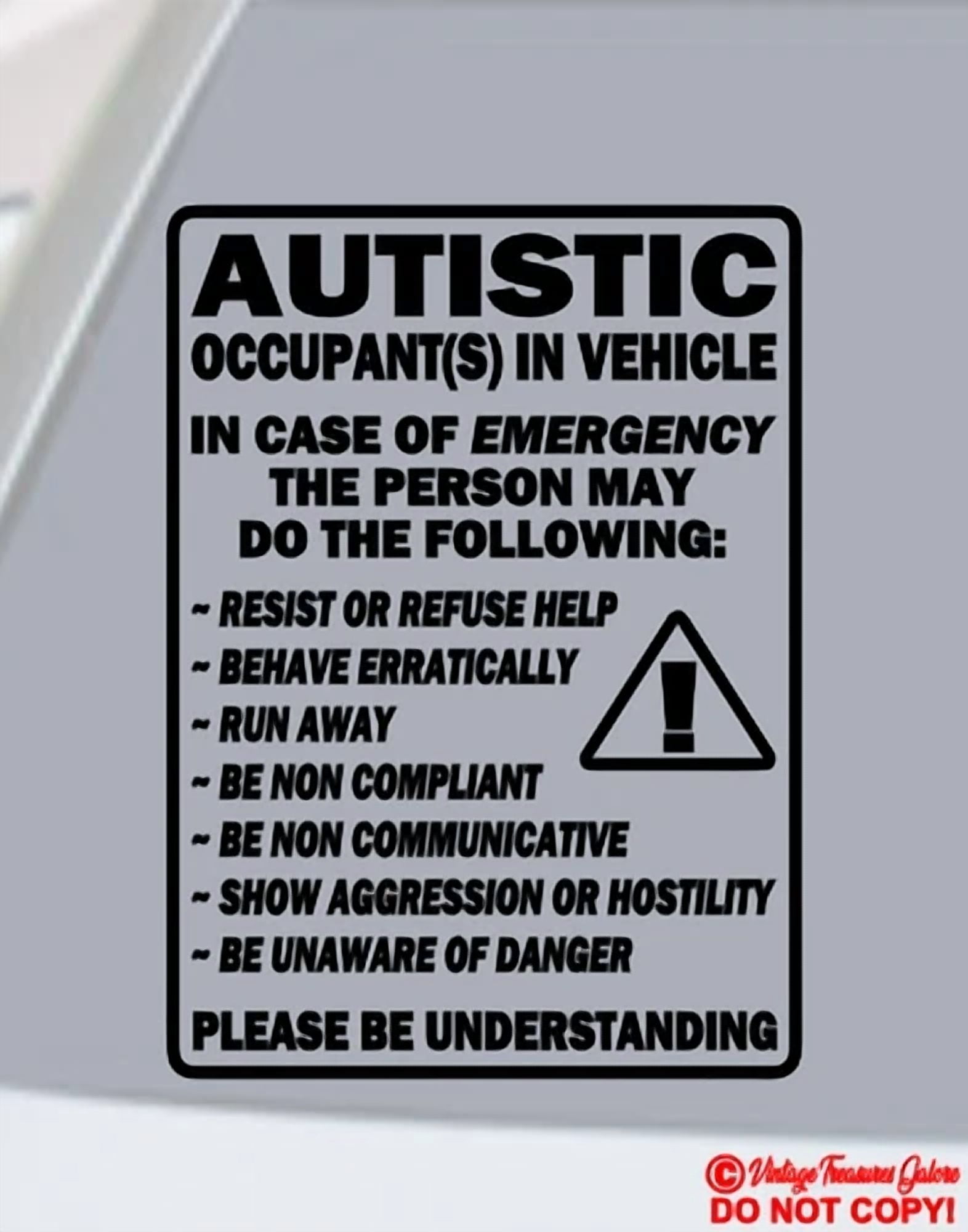 Autistic Occupant In Vehicle ~ Vinyl Decal Sticker Car Window ~ Autism ...
