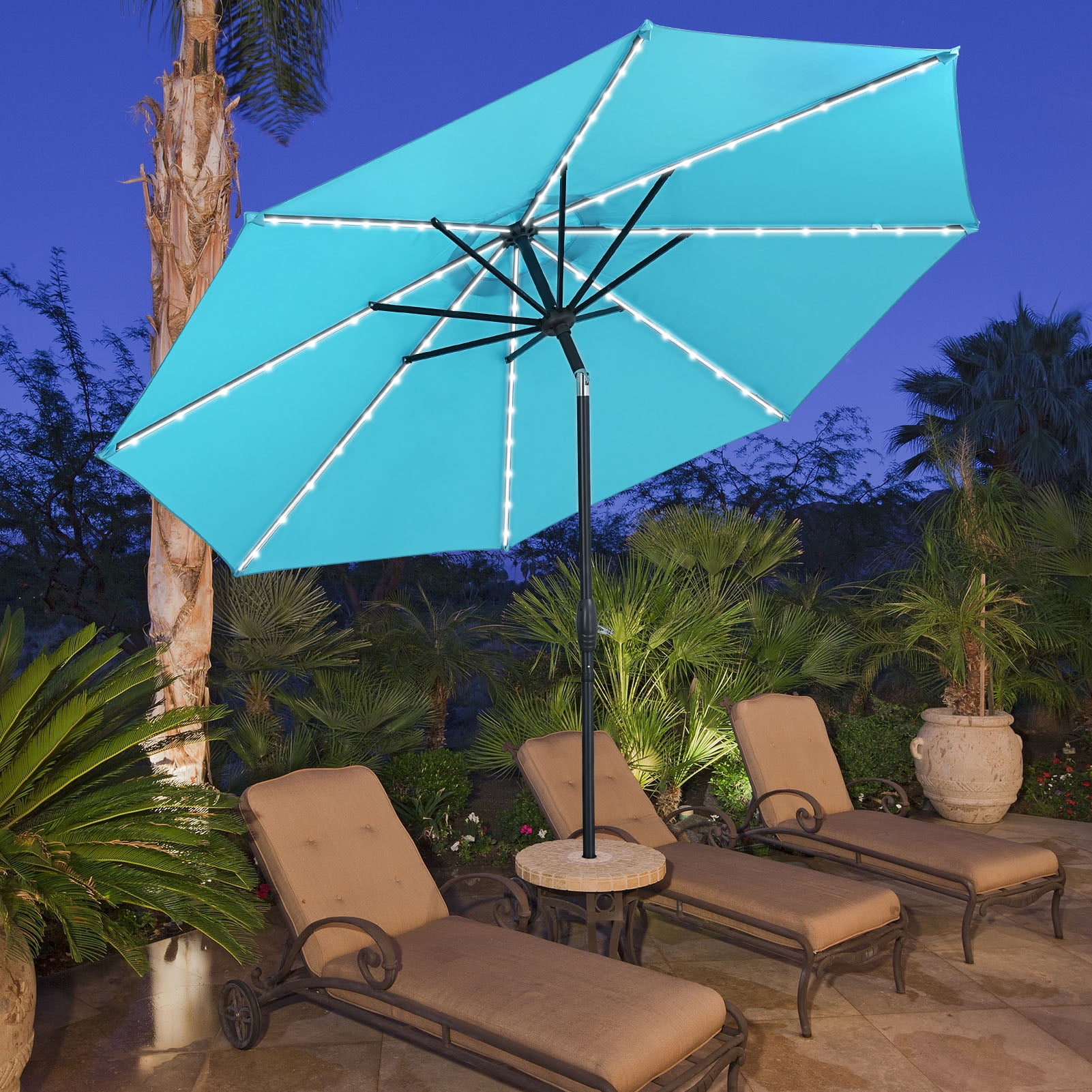 Autlaycil 10' Solar Patio Umbrella 40 LED Lighted, Strip Lights Outdoor ...