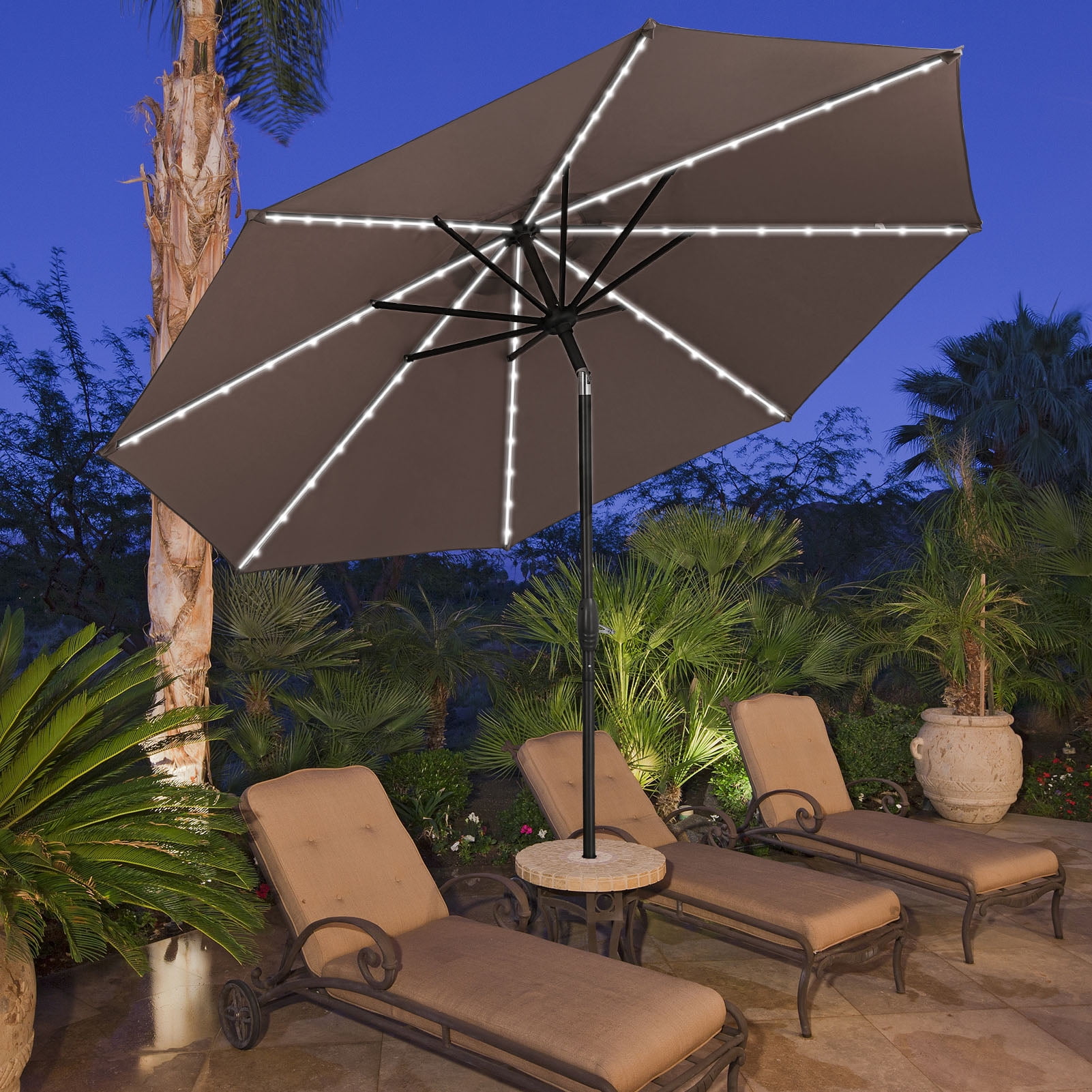 Autlaycil 9ft Solar-Powered LED Patio Umbrella, Steel Tilt w/ Crank ...