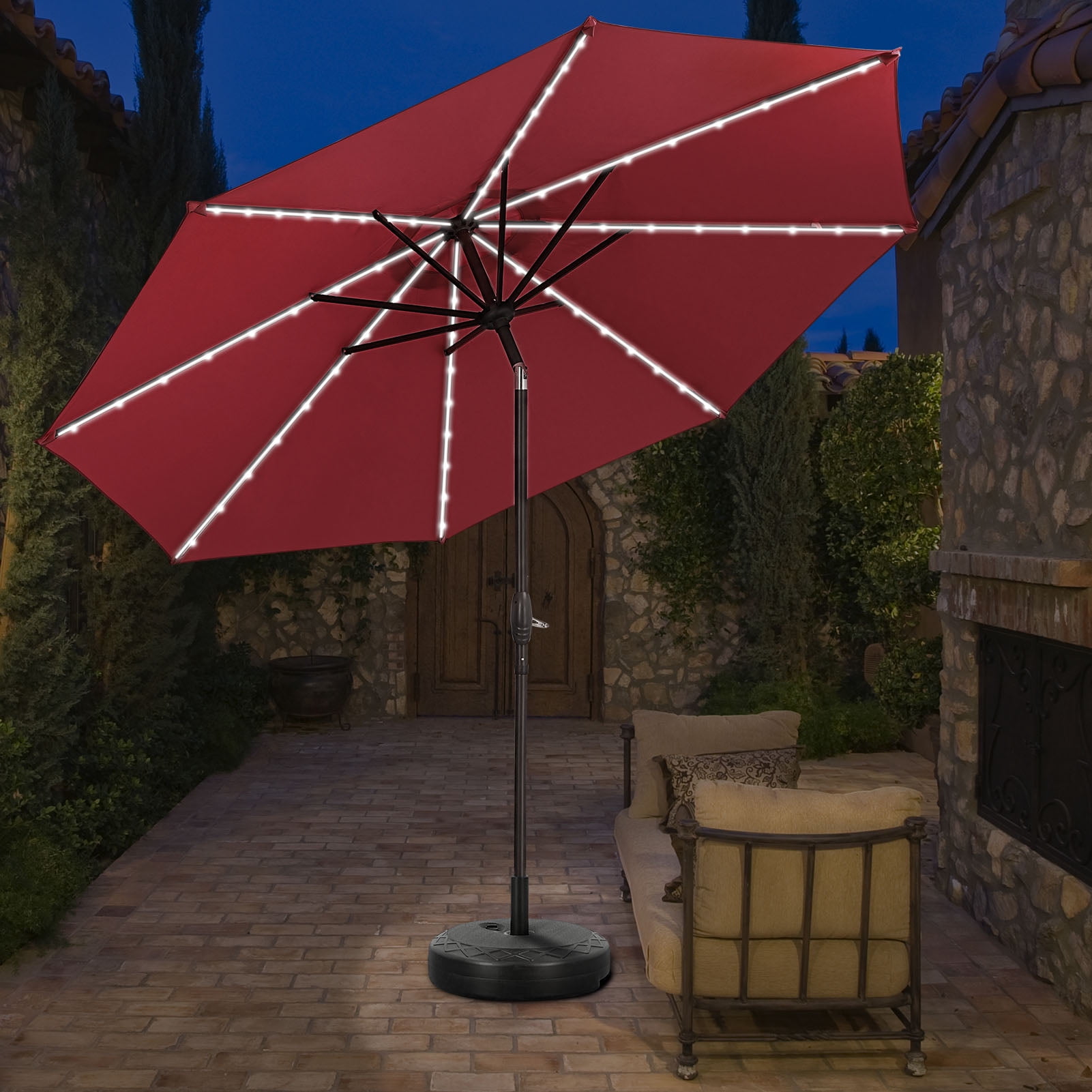 Autlaycil 10 ft Patio Umbrella with 8 LED Strip Lights, Contain ...