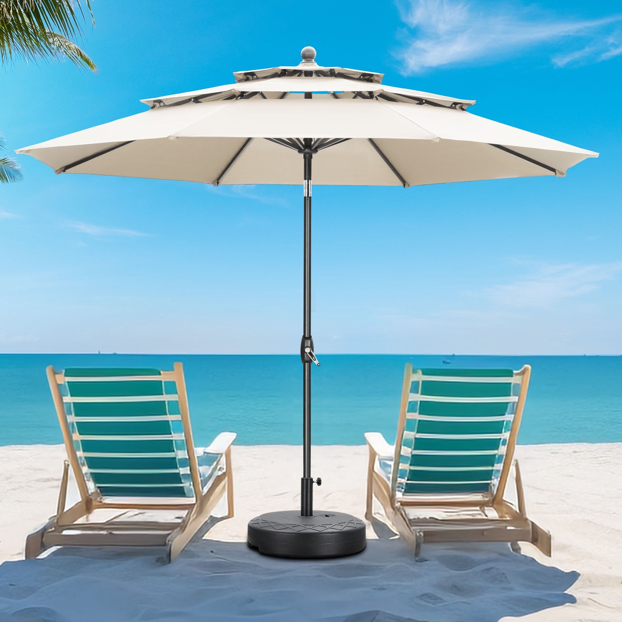 Autlaycil 10 ft Patio Umbrella with Base 3 Tiers Adjustable Outdoor ...