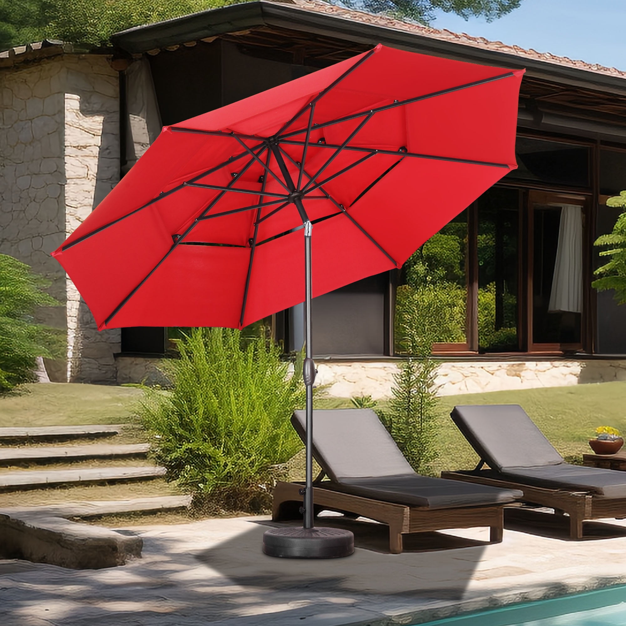 Autlaycil 10 ft Patio Umbrella with Umbrella Base, Button to Tilt ...