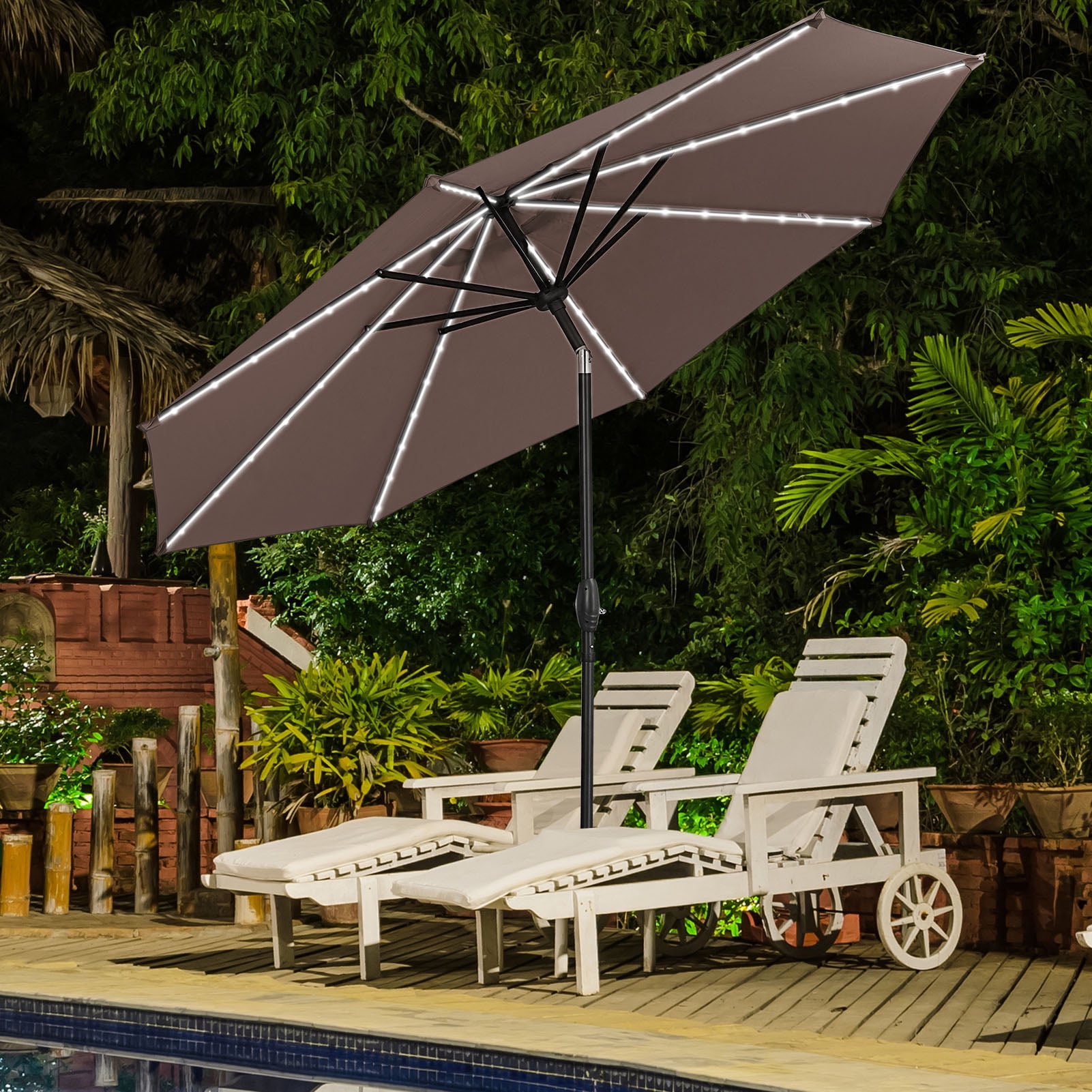 Autlaycil 10 FT Solar LED Lighted Patio Umbrella with LED Table ...