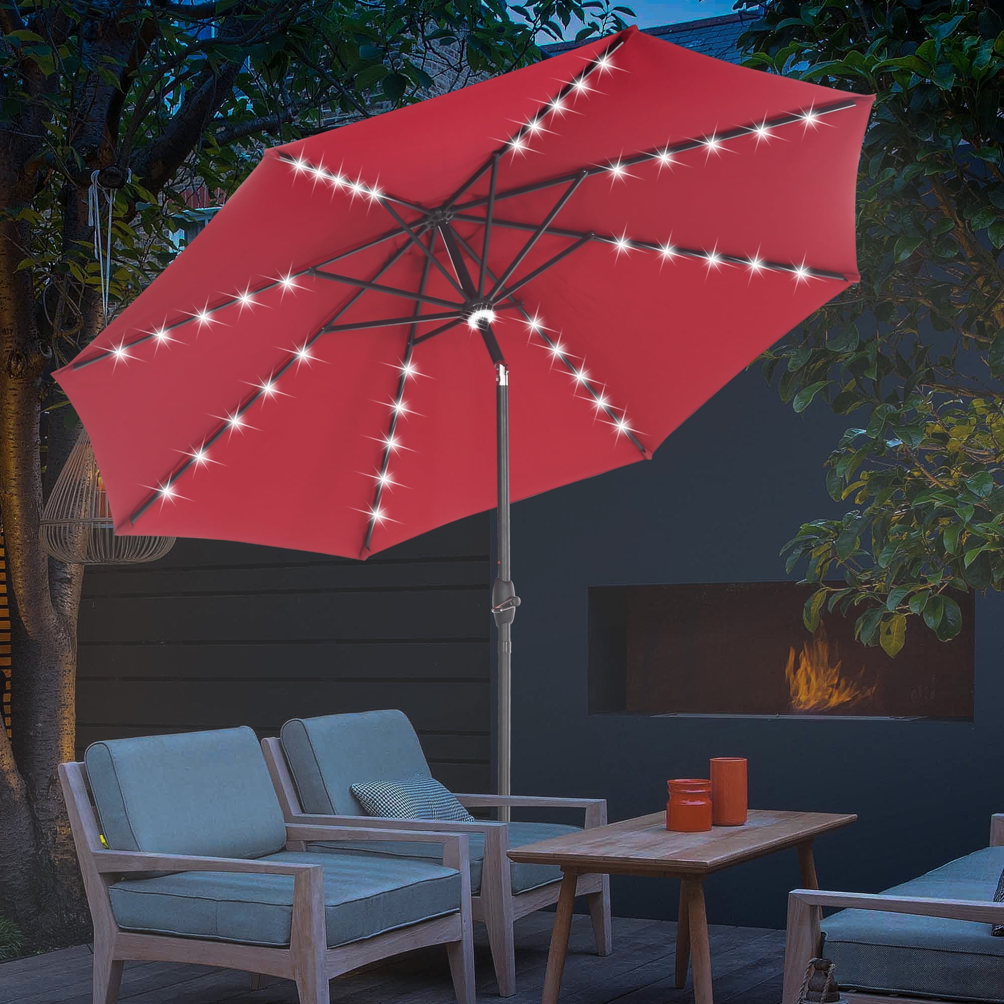 Autlaycil Outdoor Solar Patio Umbrella with LED Lights, Crank and Tilt ...