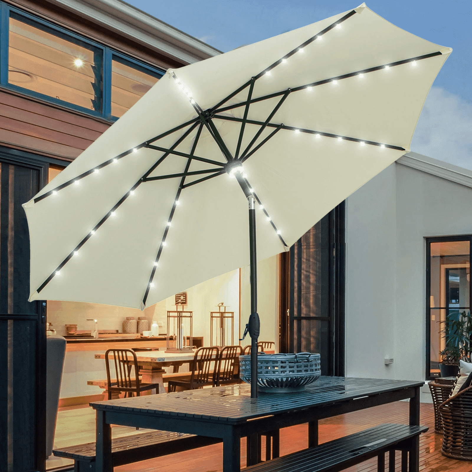 Autlaycil 10 ft Solar Patio Umbrellas with 40 LED lights for Market ...