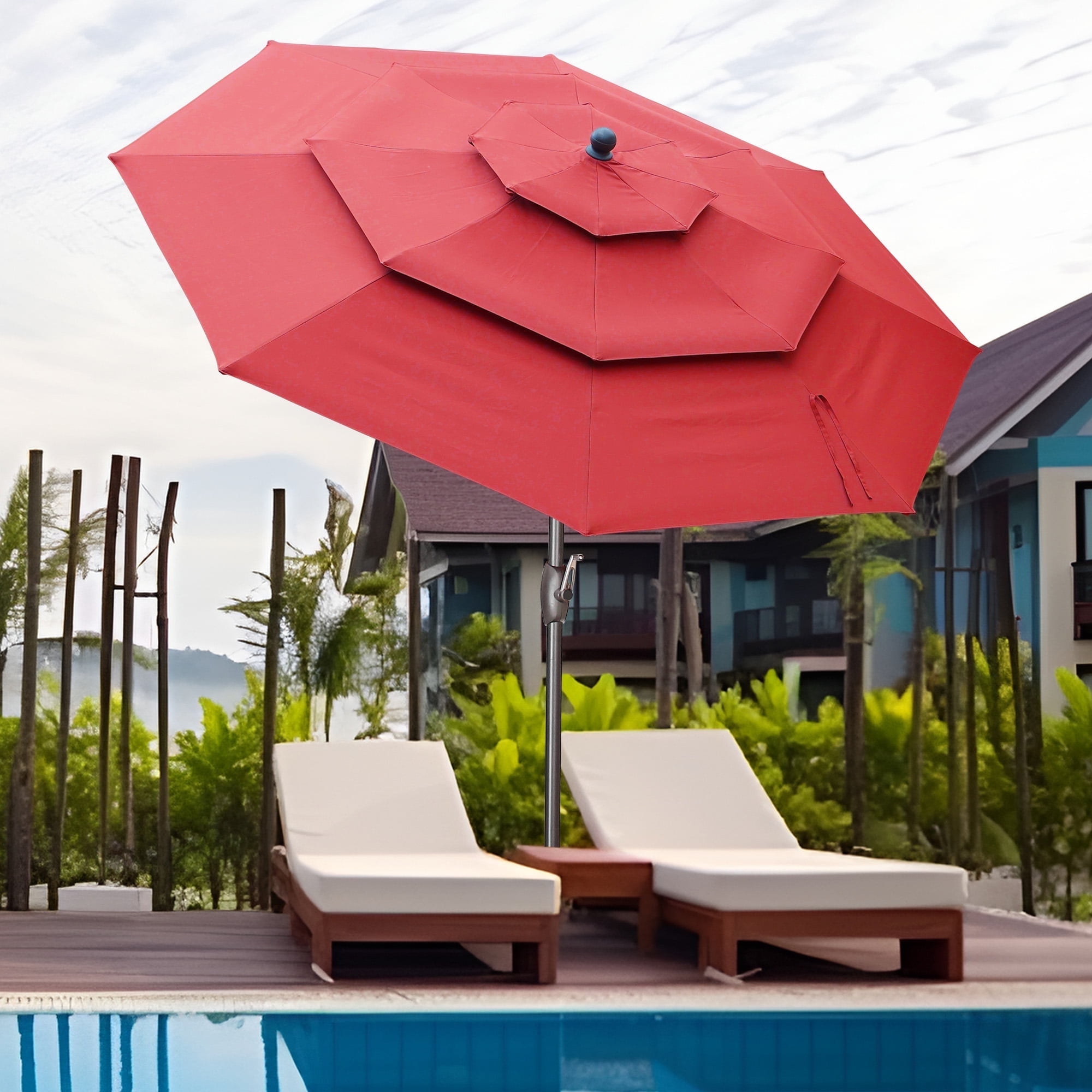 Autlaycil 10 ft Patio Umbrella 3 Tiers Adjustable Outdoor Market Umbrella with Crank for Beach ...