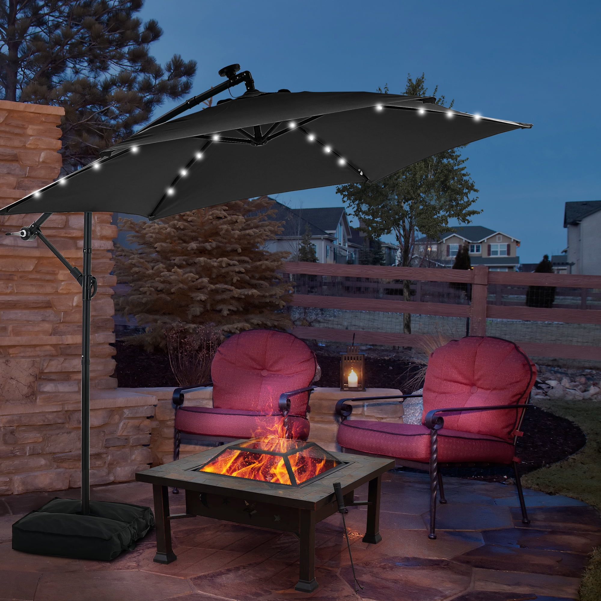 Autlaycil 10FT Cantilever Patio Umbrella and 24 Solar Lights, Outdoor ...