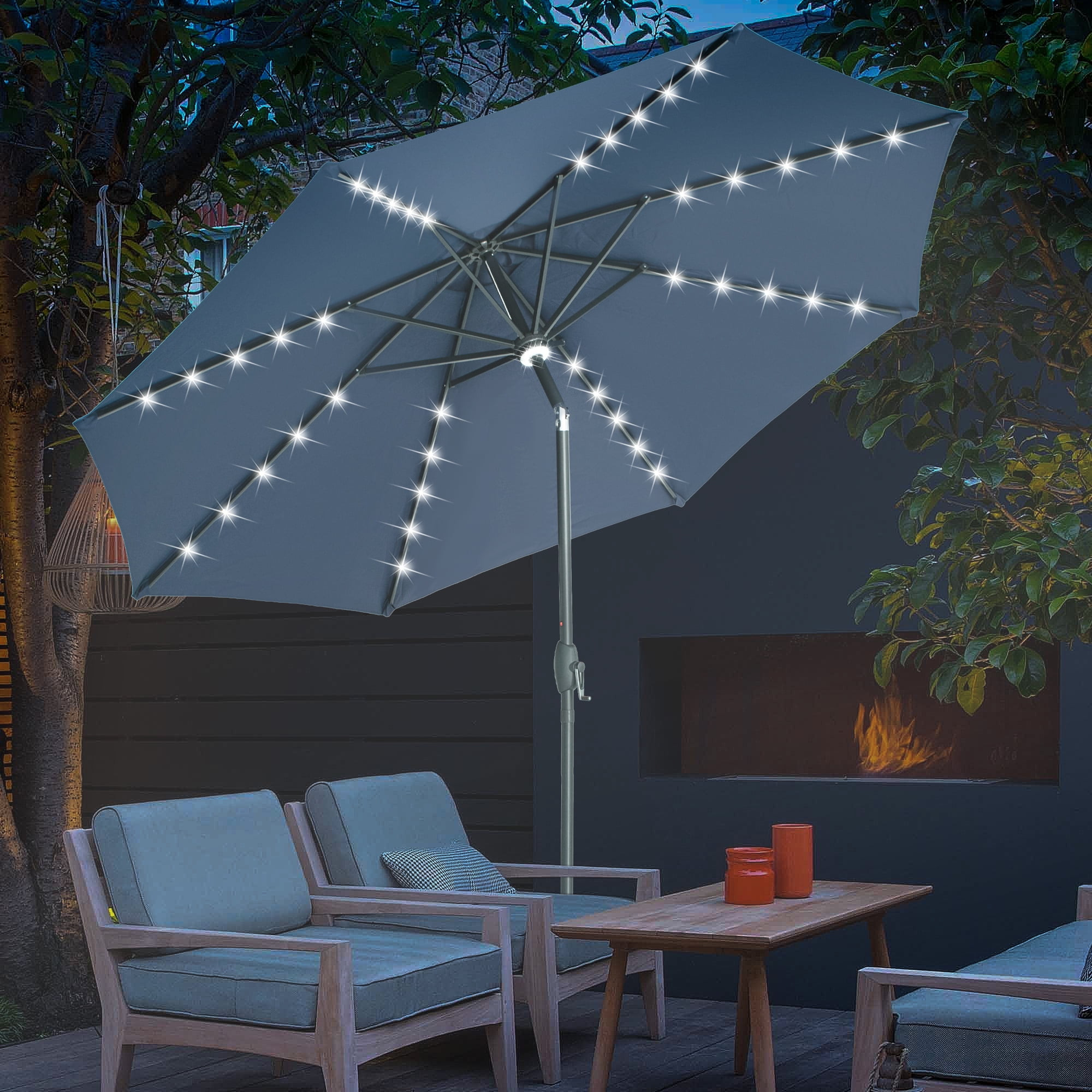 Autlaycil 10 ft Solar Patio Umbrellas with 40 LED lights Tilt and Crank ...