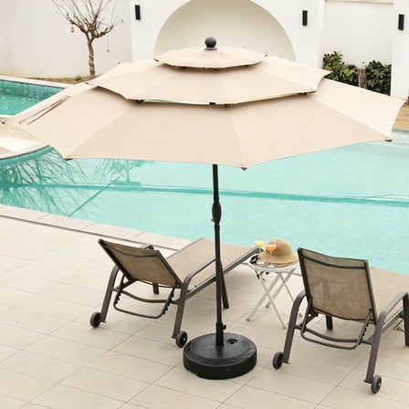 10Ft 3-Tier Solar Patio Umbrella with LED Lights, Outdoor Table ...