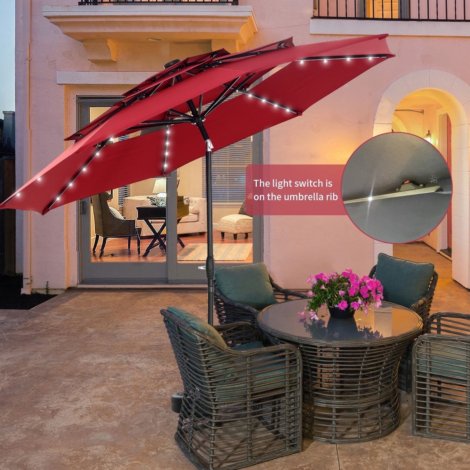 Autlaycil 10Ft 3 Tiers Market Umbrella Solar 40 LED Lighted Umbrella ...