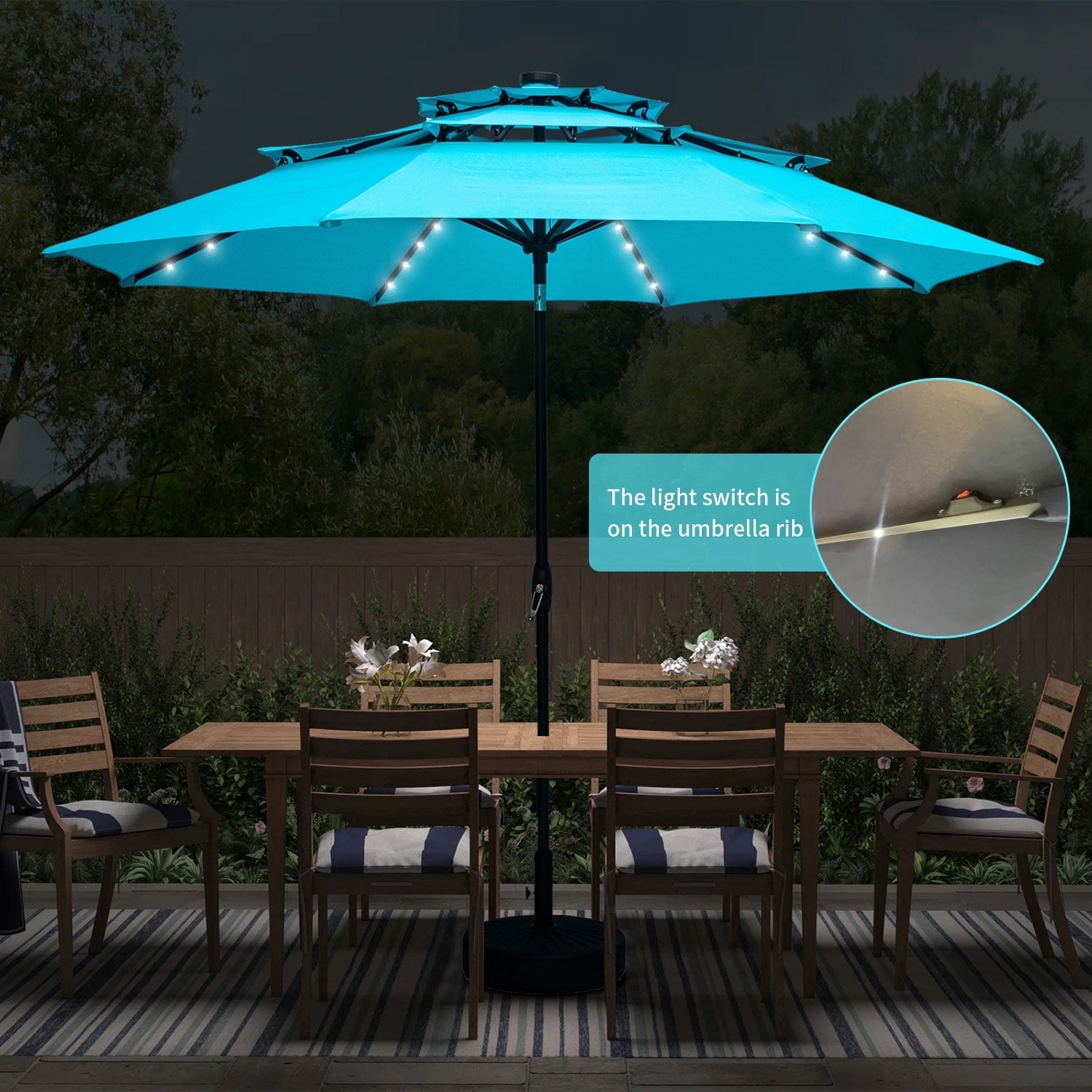 Autlaycil 10Ft 3 Tiers Patio Umbrellas Solar 40 LED Lighted Umbrella ...
