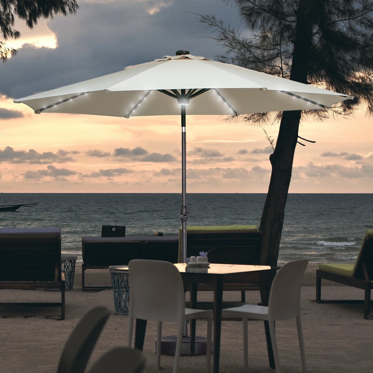 Autlaycil 10ft Patio Solar Umbrella LED Patio Market Steel Tilt with ...