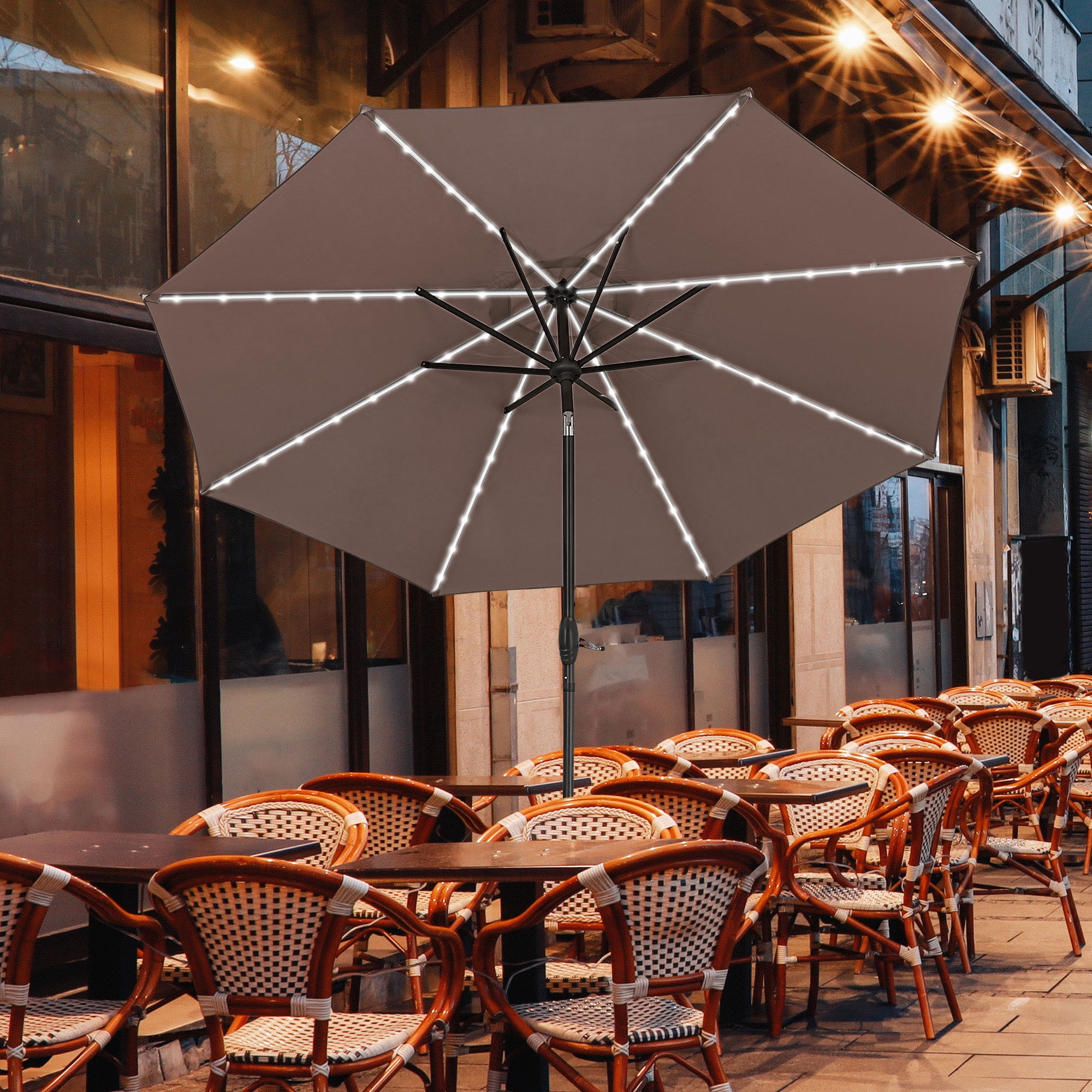 Autlaycil 10ft Patio Umbrellas with Strip Lights Outdoor Market ...