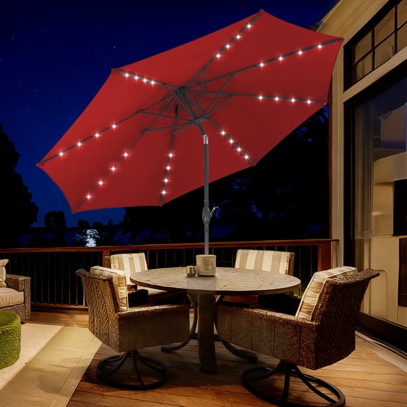Backyard Expressions 9ft Solar Patio Umbrella with 32 LED Lights ...