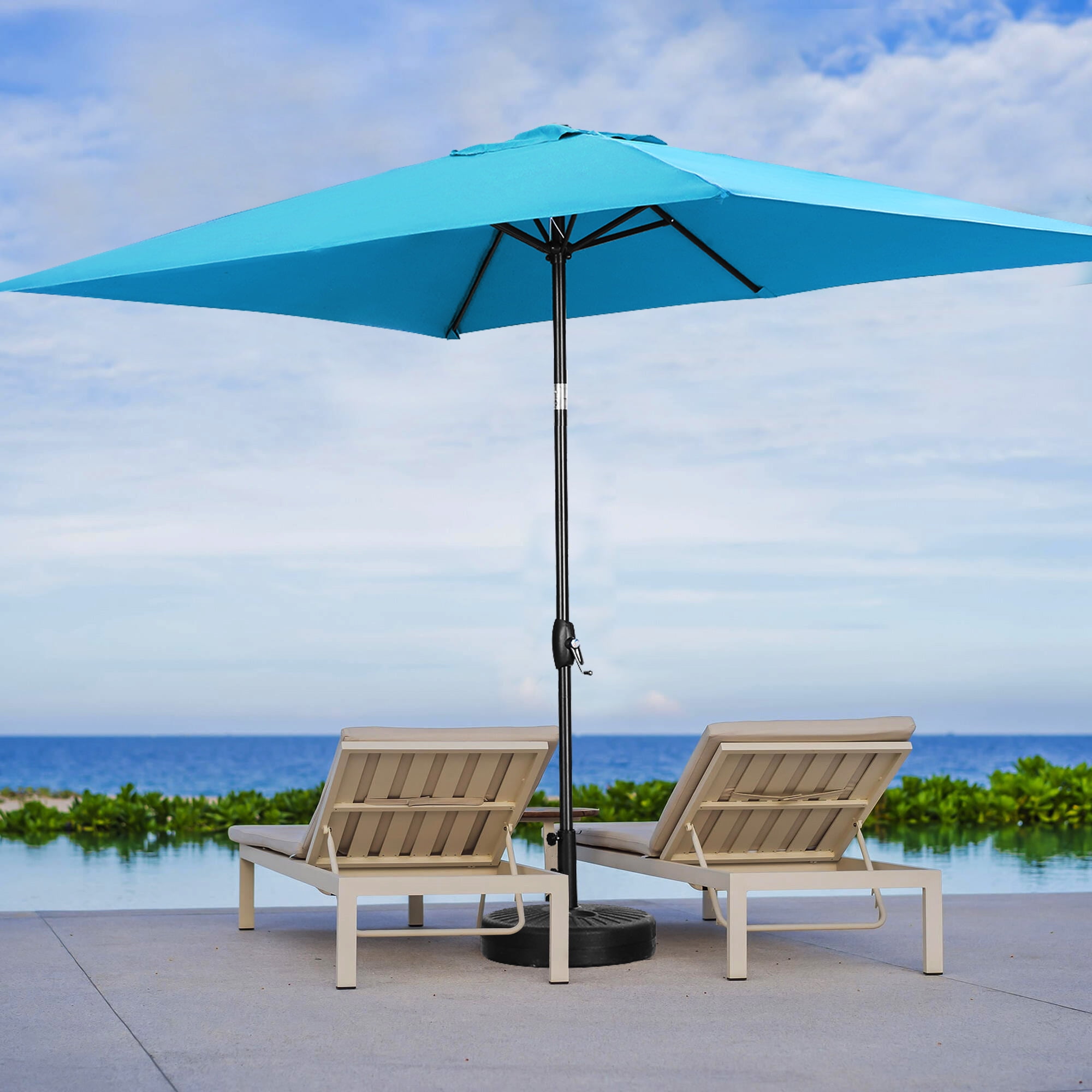 Autlaycil 10x6.5ft Rectangle Patio Umbrella with Round Plastic Base ...