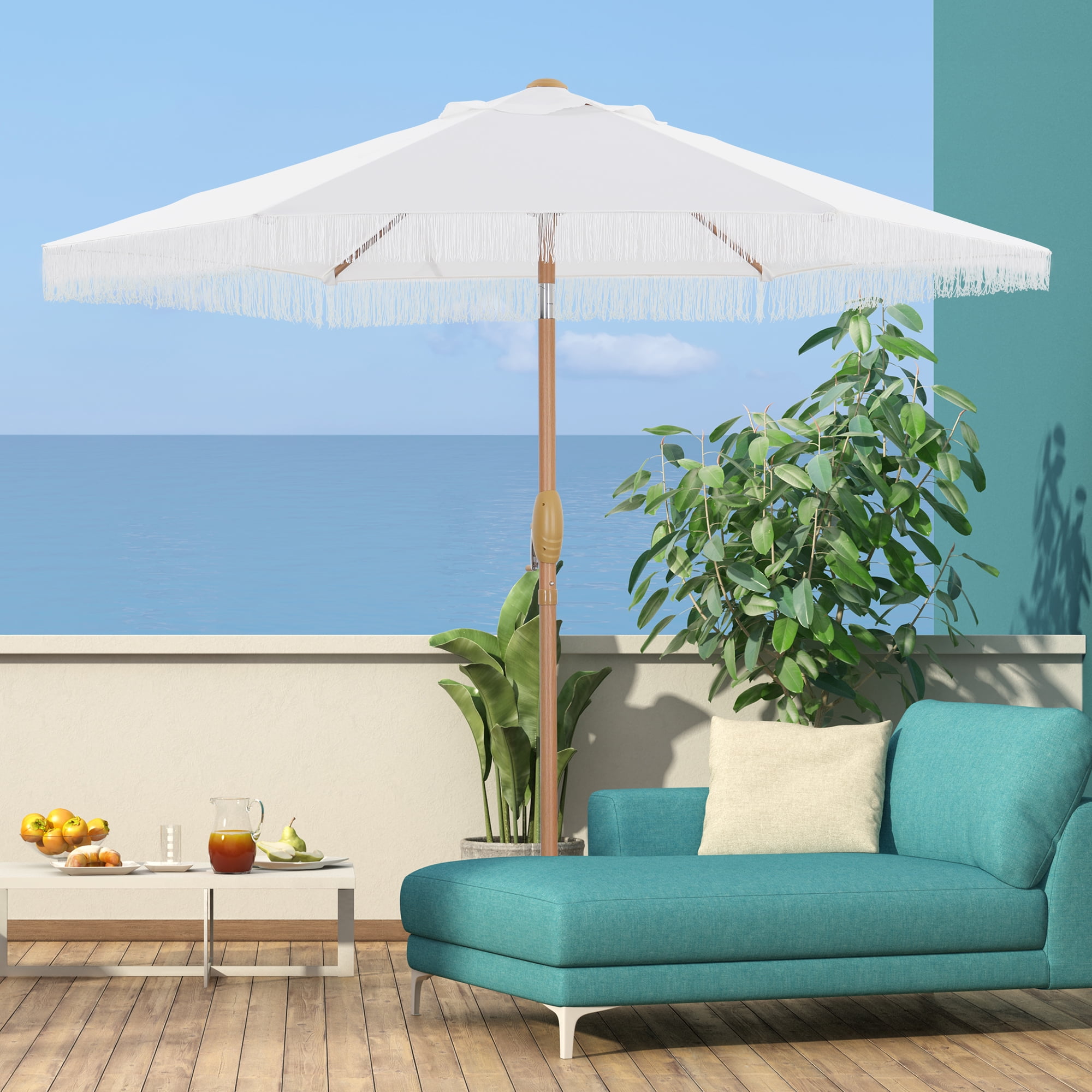 Autlaycil 7.5 ft Fringe Patio Umbrella and Umbrella Base for Beach ...
