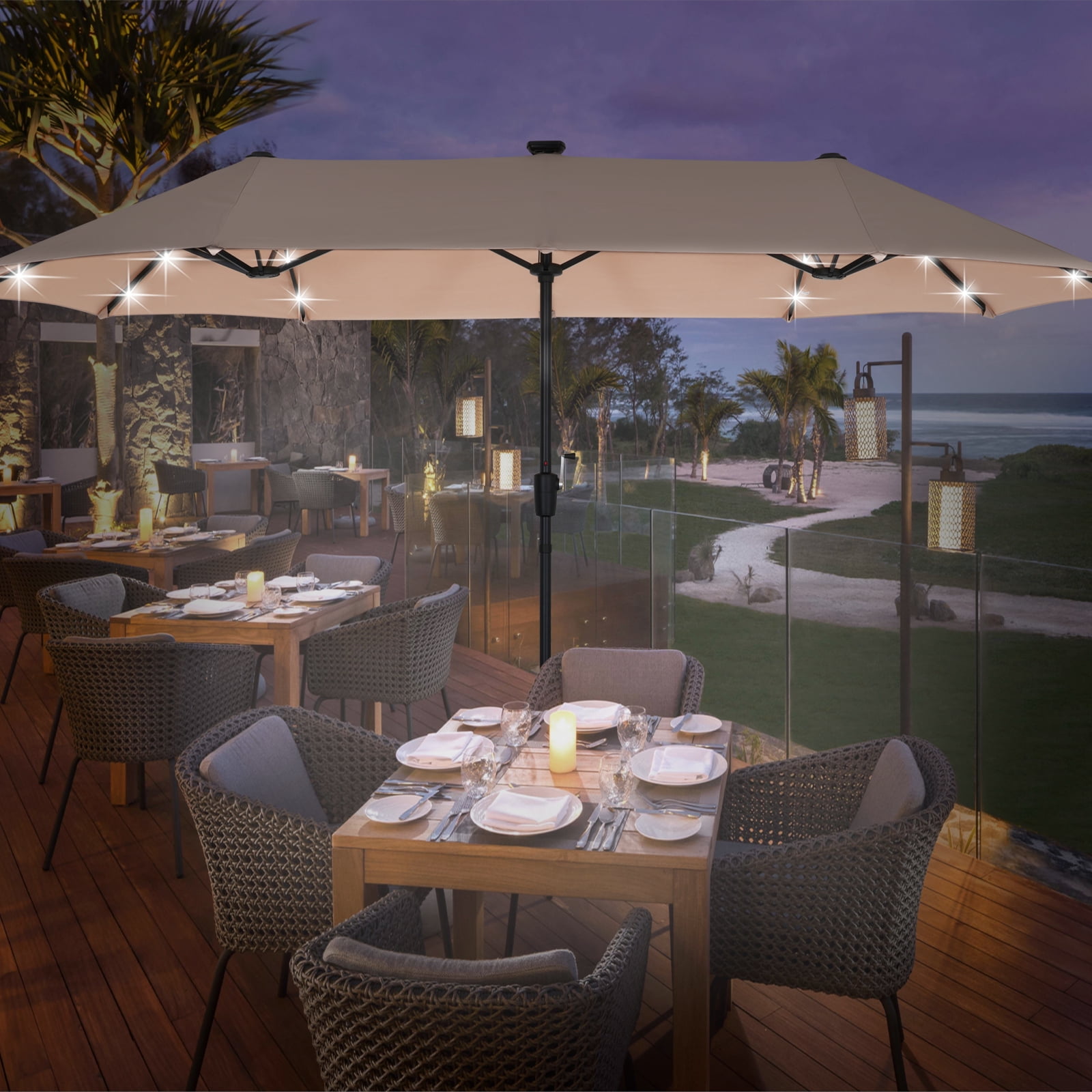 Autlaycil 13 Ft Solar LED Patio Umbrella, 36 Solar Powered LED Lights ...