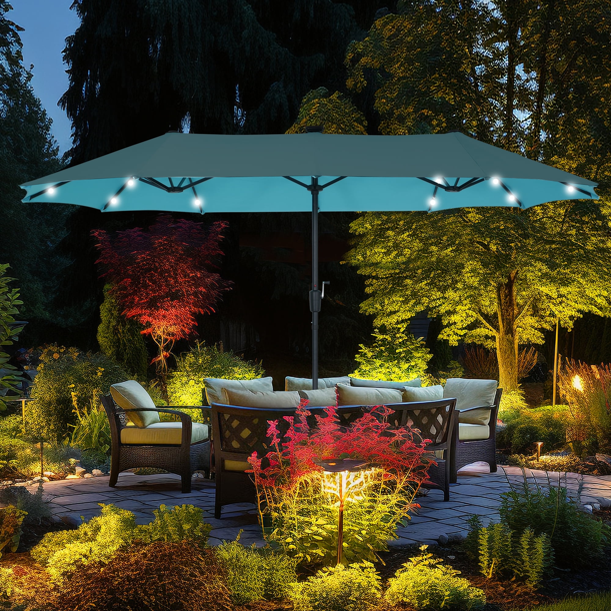 Autlaycil Outdoor Large 13 Ft Solar LED Patio Umbrella with Crank ...