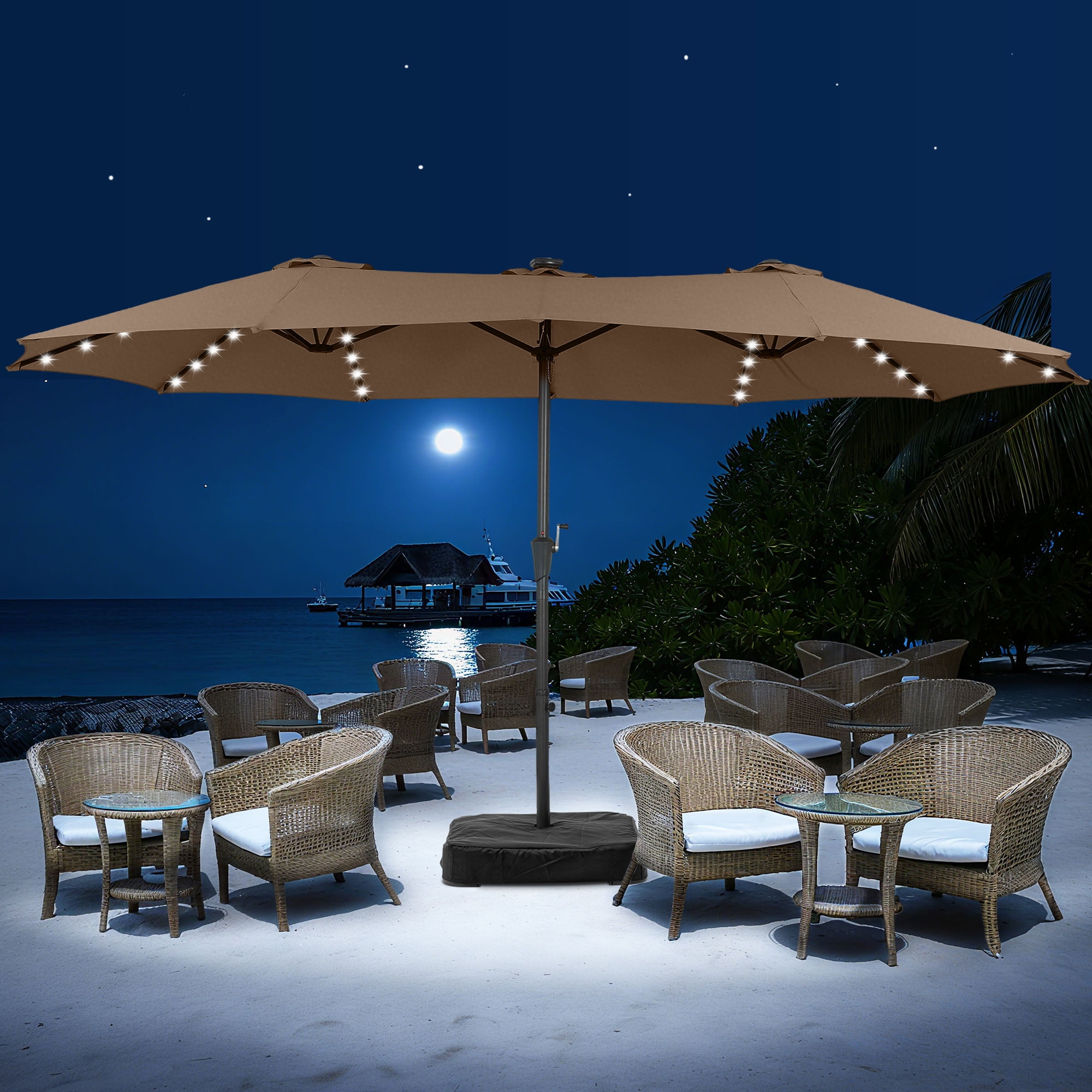 Autlaycil 15' Large Rectangle Outdoor Patio Umbrella and 48 Solar ...