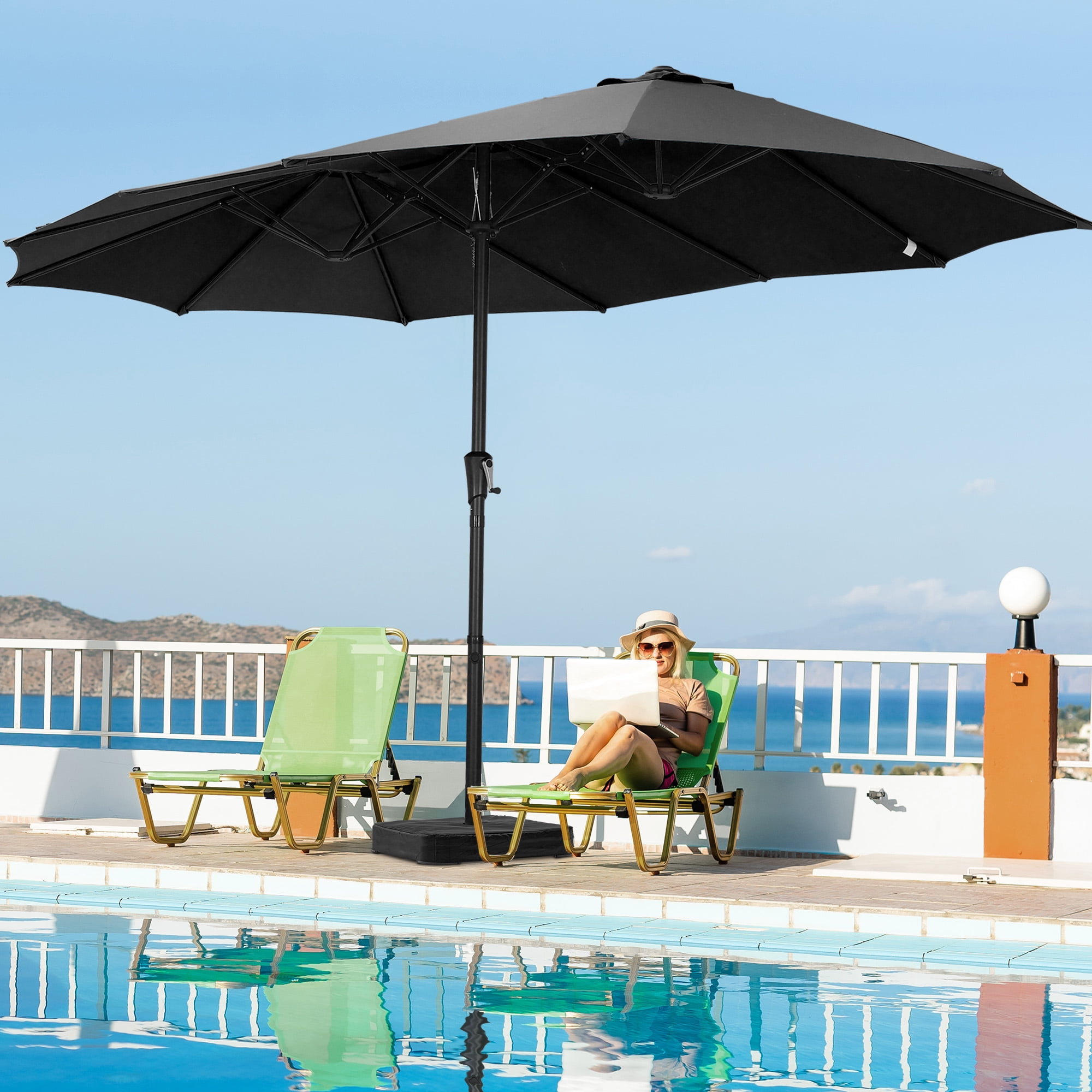 Autlaycil 15' Pool Patio Umbrella and Umbrella Base,Extra Large ...