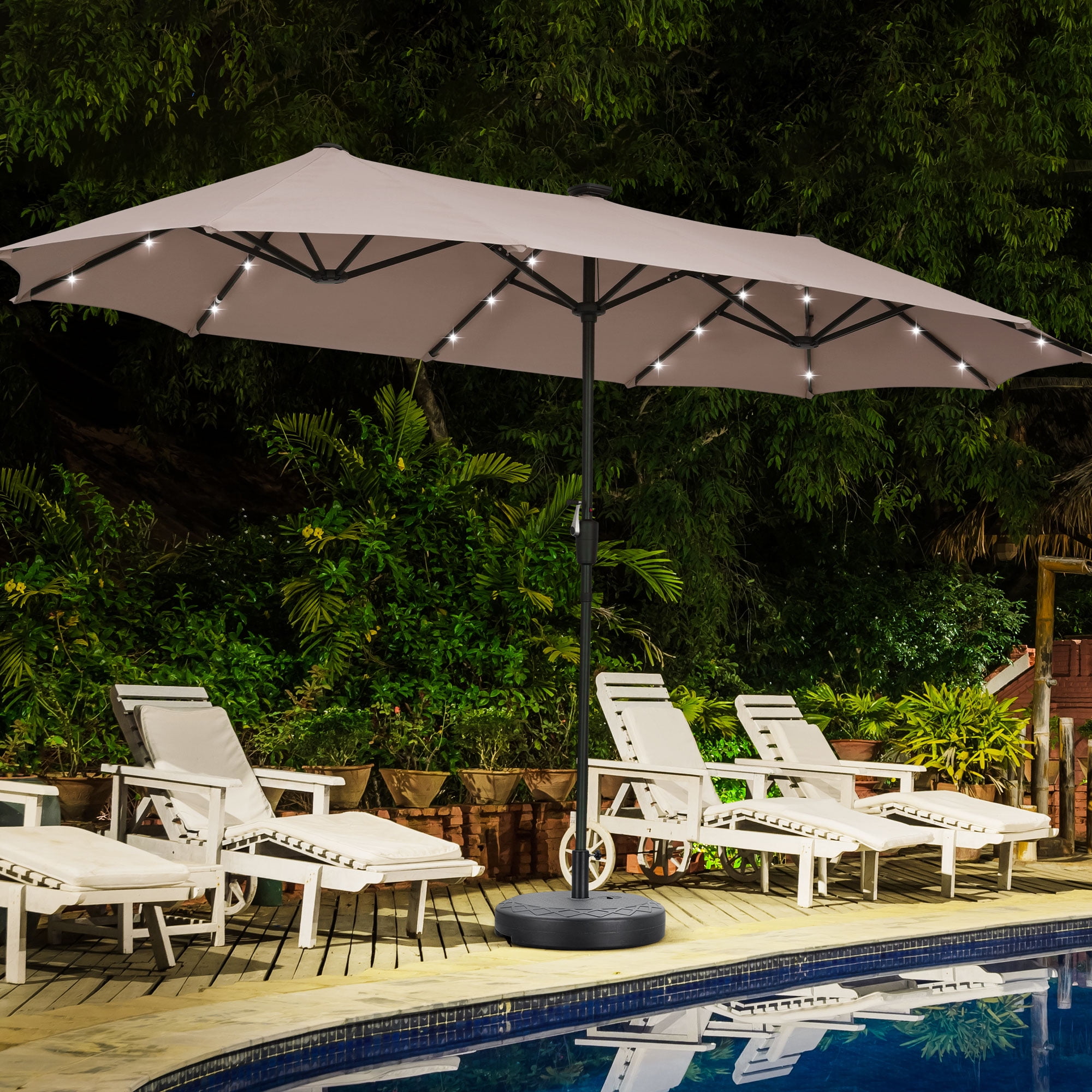 Autlaycil 13' Beige Patio Umbrella and Matching Base with Crank System ...