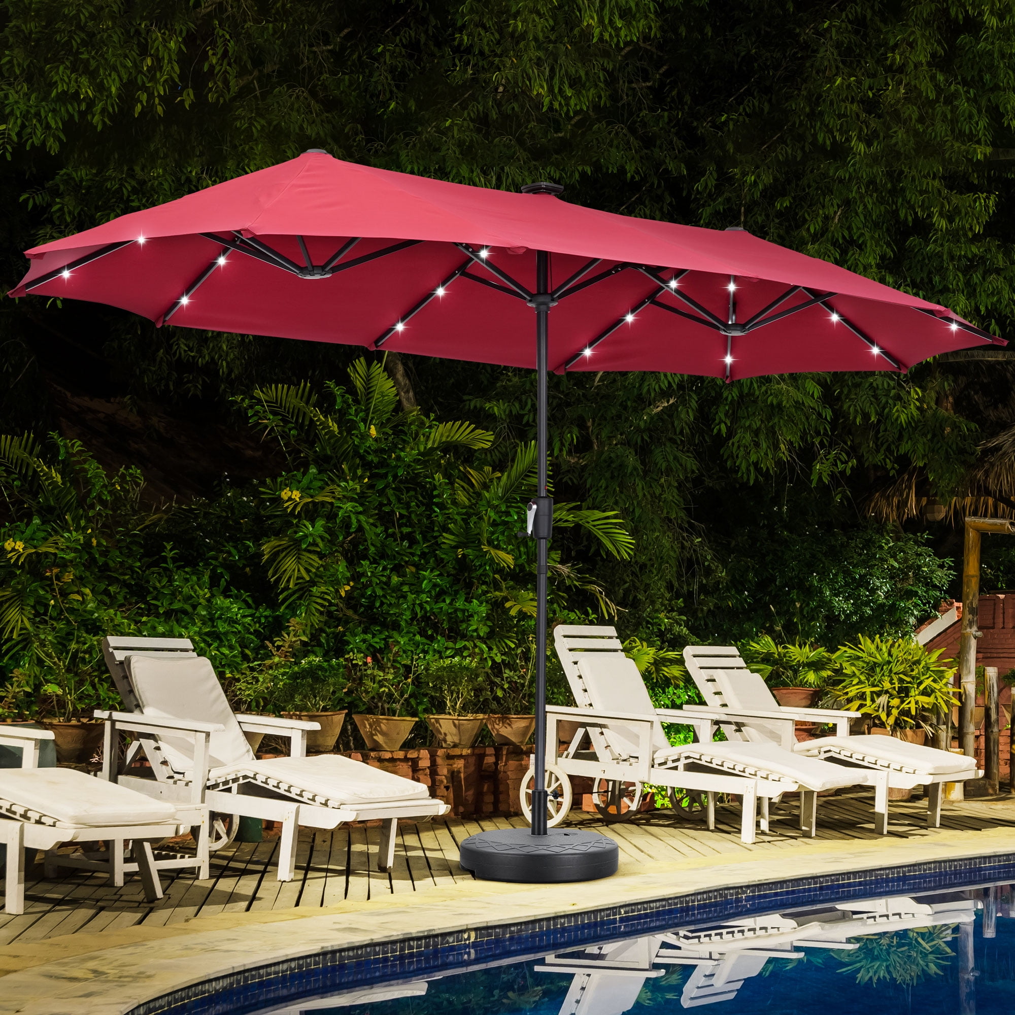 Autlaycil 13' Red Patio Umbrella and Matching Base with Crank System ...