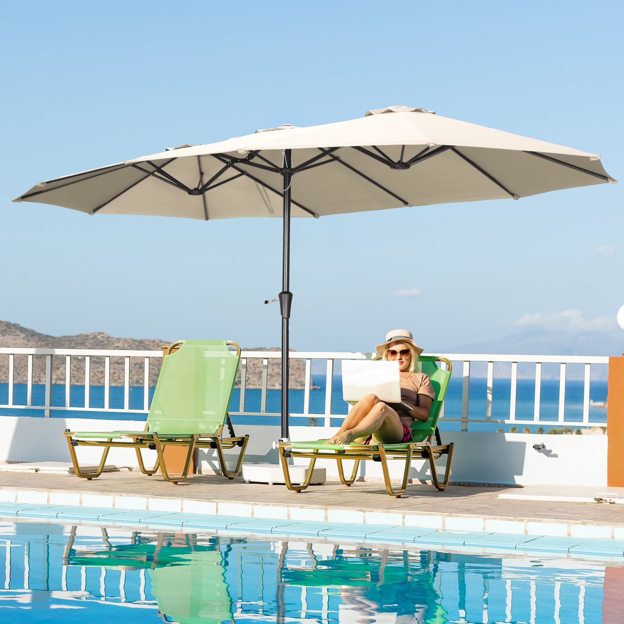 Autlaycil 15ft Double-Sided Outdoor Patio Umbrella, Extra Large, Khaki ...