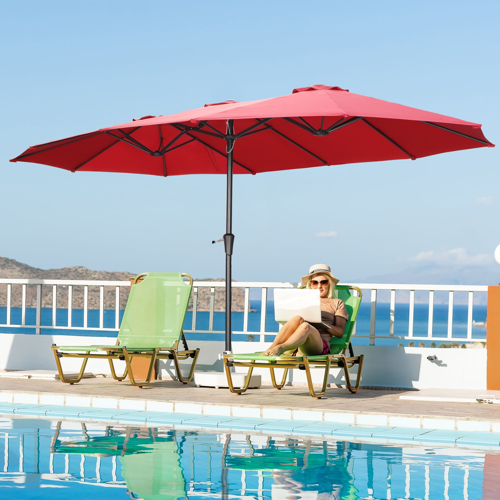 Free Shipping! Autlaycil 15ft Double Sided Patio Umbrellas, Outdoor ...