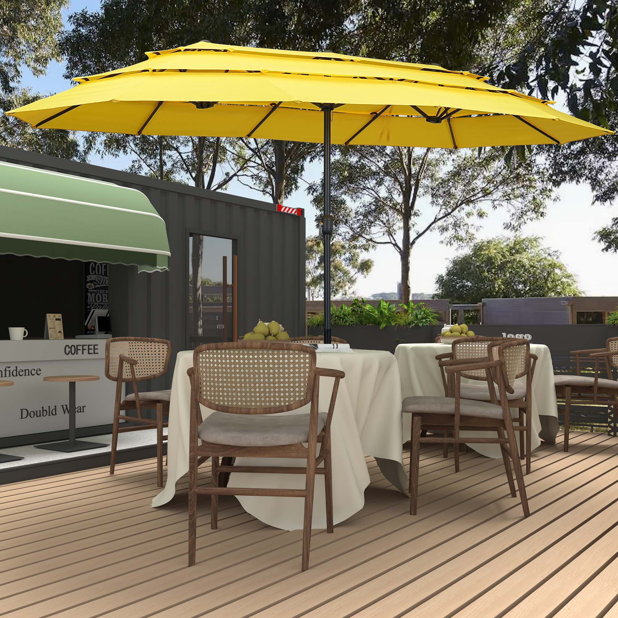 Autlaycil, 15ft Patio Umbrella with 3-Tiers Canopy, Lemon Yellow ...