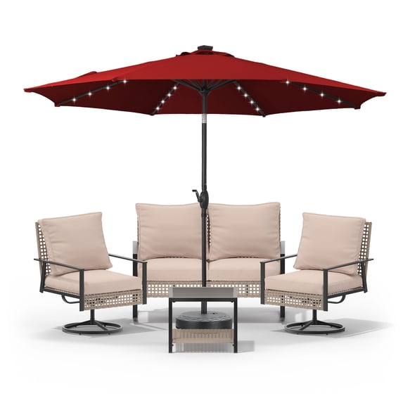Autlaycil 6 pcs Patio Furniture Set, 10ft Solar Patio Umbrella and Base ...