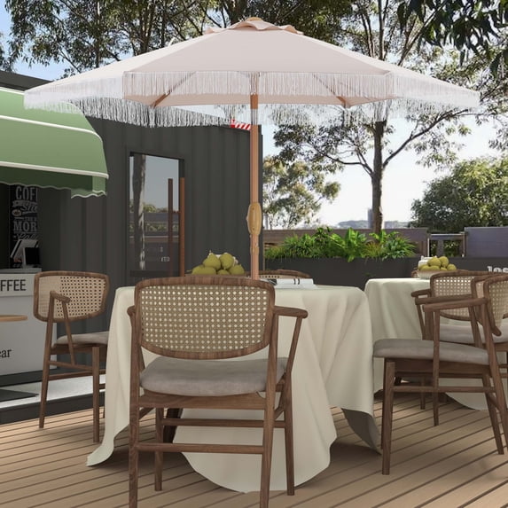 Autlaycil 7.5 ft Fringe Patio Umbrella, Khaki, UV 50+ Sun Protection ...