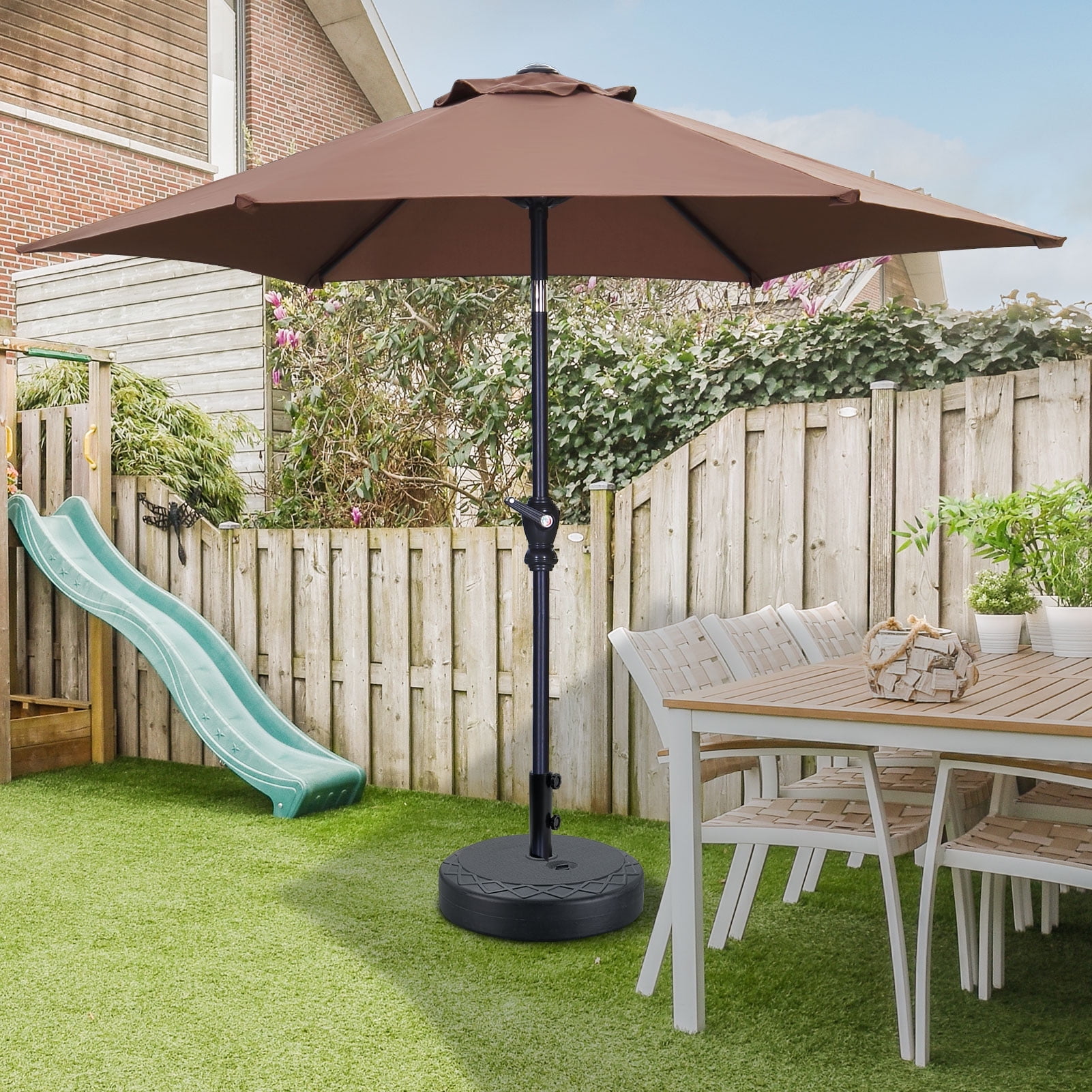 Autlaycil 7.5 ft Patio Umbrella and Umbrella Base with Tilt and Crank ...