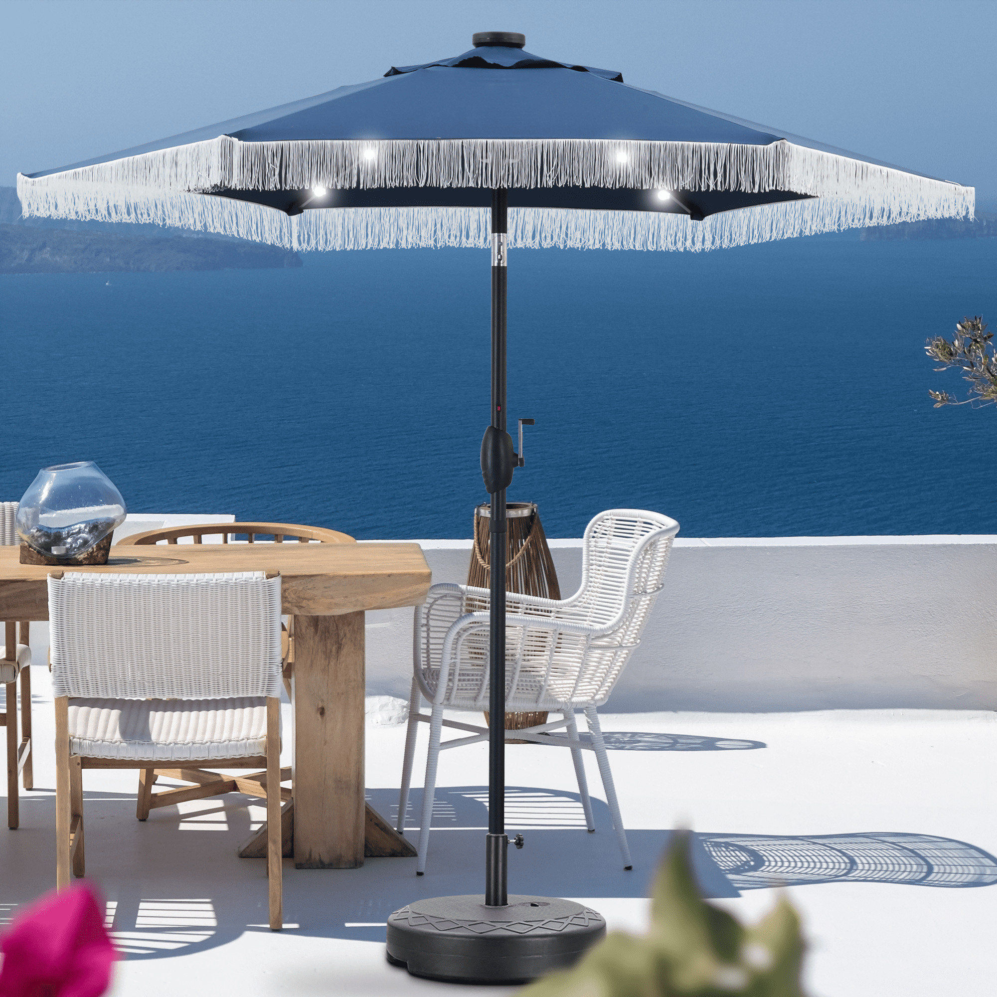 Autlaycil 7.5 ft Patio Umbrella with Tassel, 18 LED Lights Solar ...