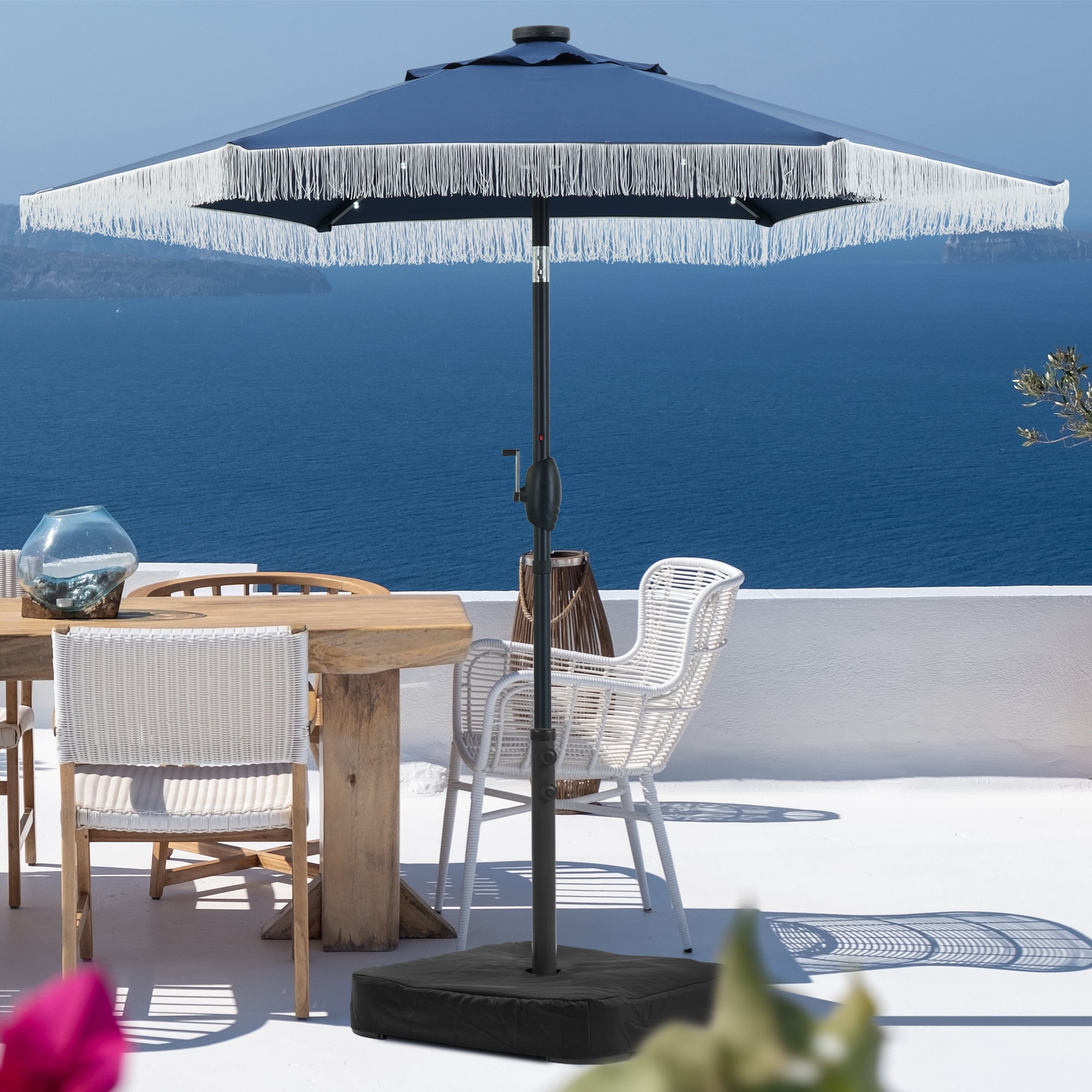 Autlaycil 7.5 ft Patio Umbrella with Tassel, 18 LED Lights Solar ...