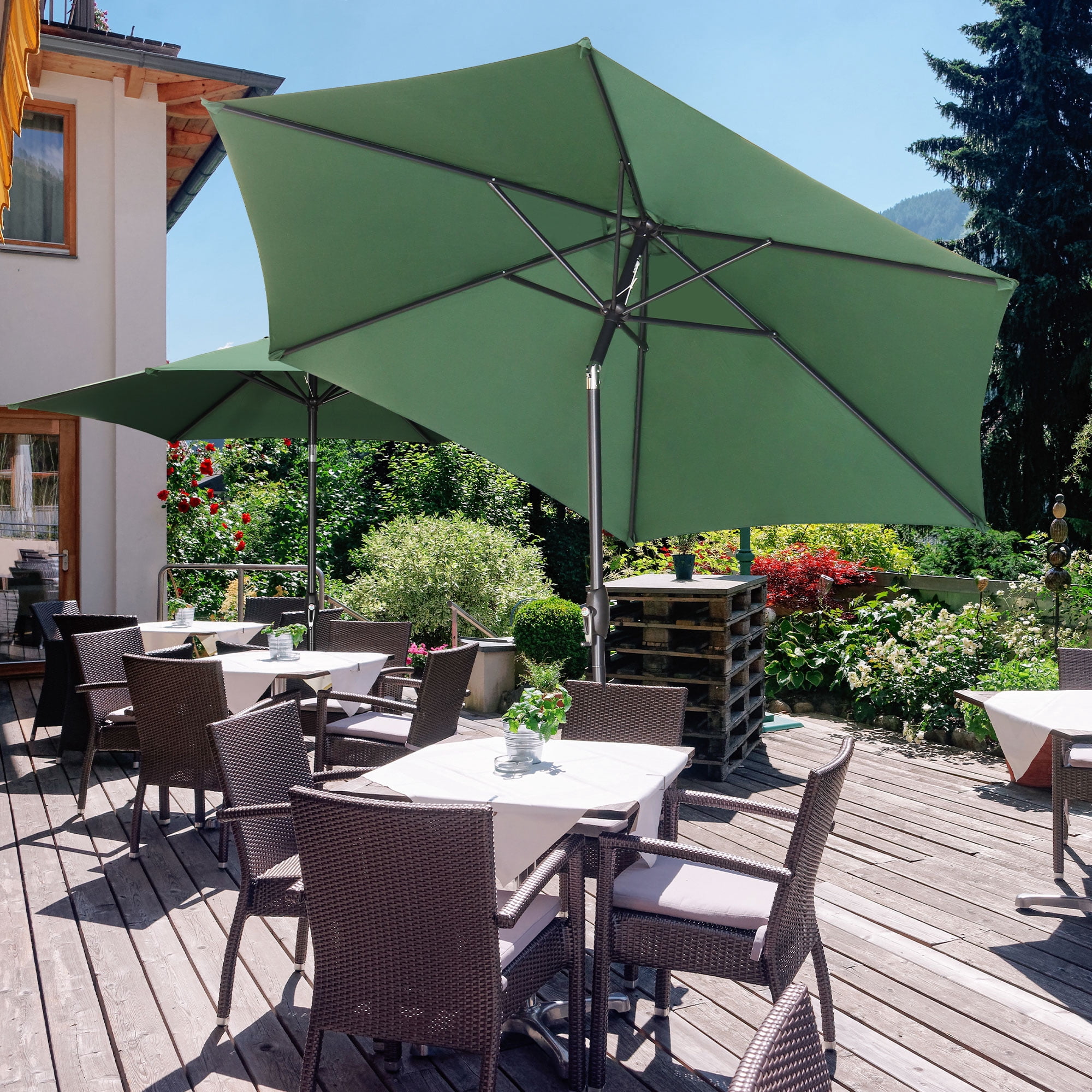 Autlaycil 9 FT 2 PCS Patio Umbrellas with Tilt and Crank for Beach Pool ...