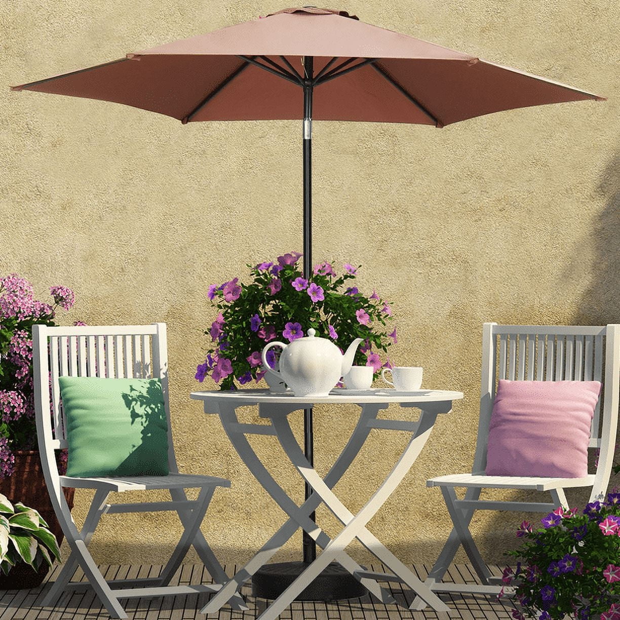 Autlaycil 9ft Outdoor Patio Umbrella 6 Ribs W/ Tilt & Crank Patio Table ...